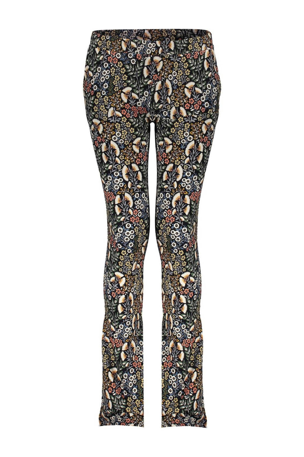 Geisha gebloemde flared broek zwart/koraal | wehkamp