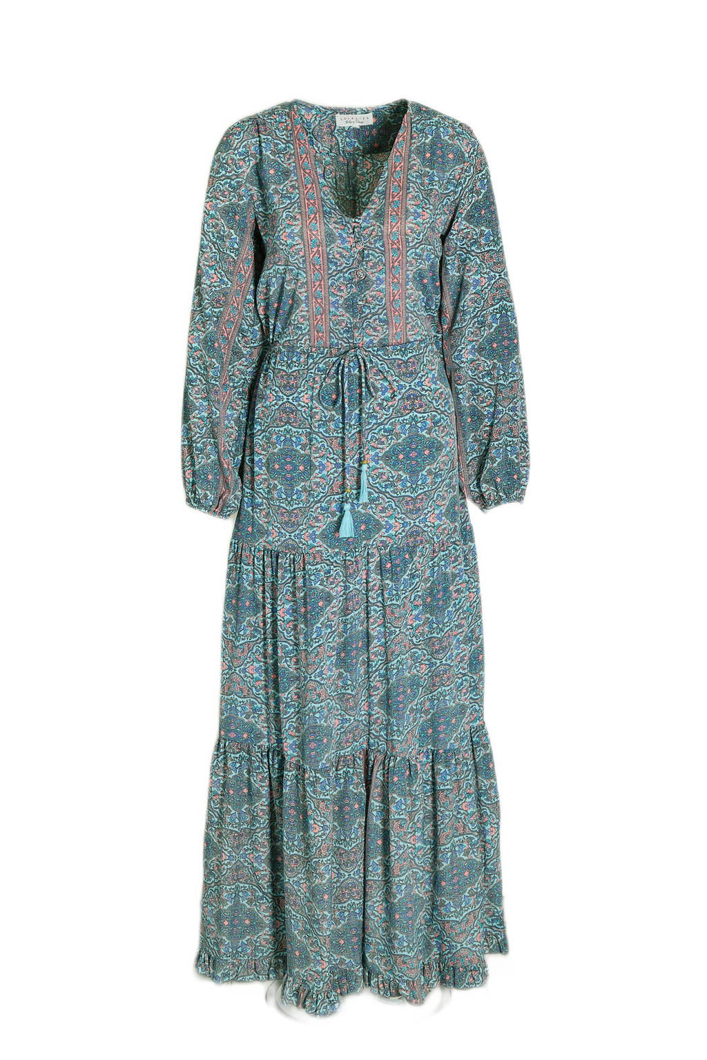 LOLALIZA maxi jurk met all over print en plooien blauw/roze/wit | wehkamp