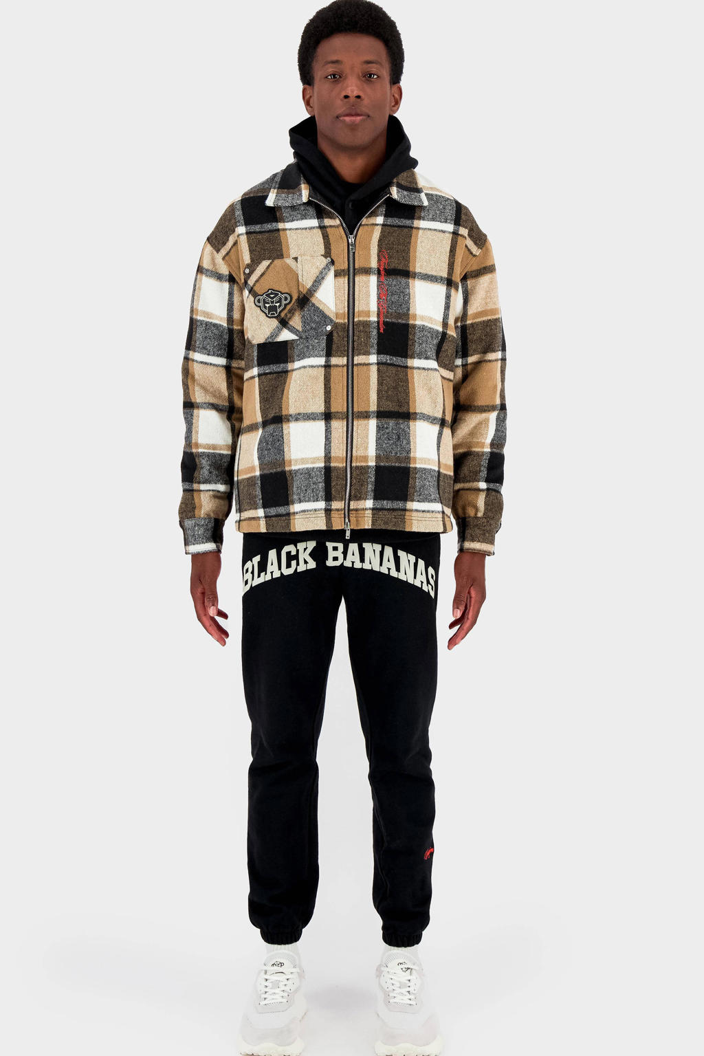 BLACK BANANAS geruite jas zwart/beige | wehkamp