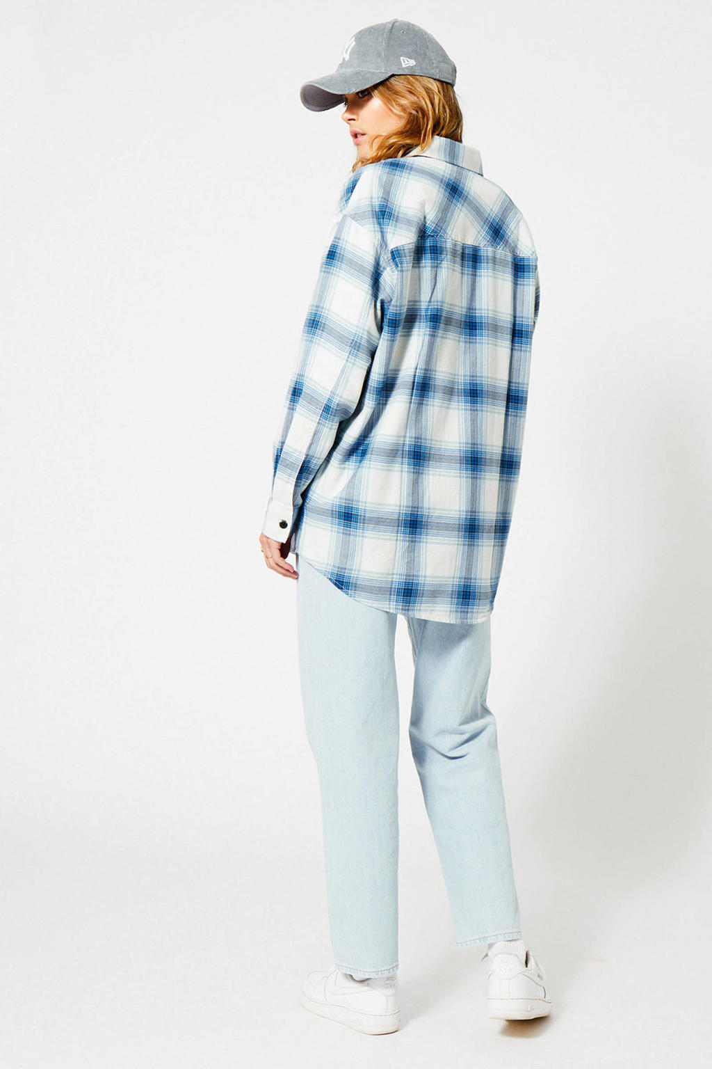 America Today geruite blouse van biologisch katoen wit/blauw | wehkamp