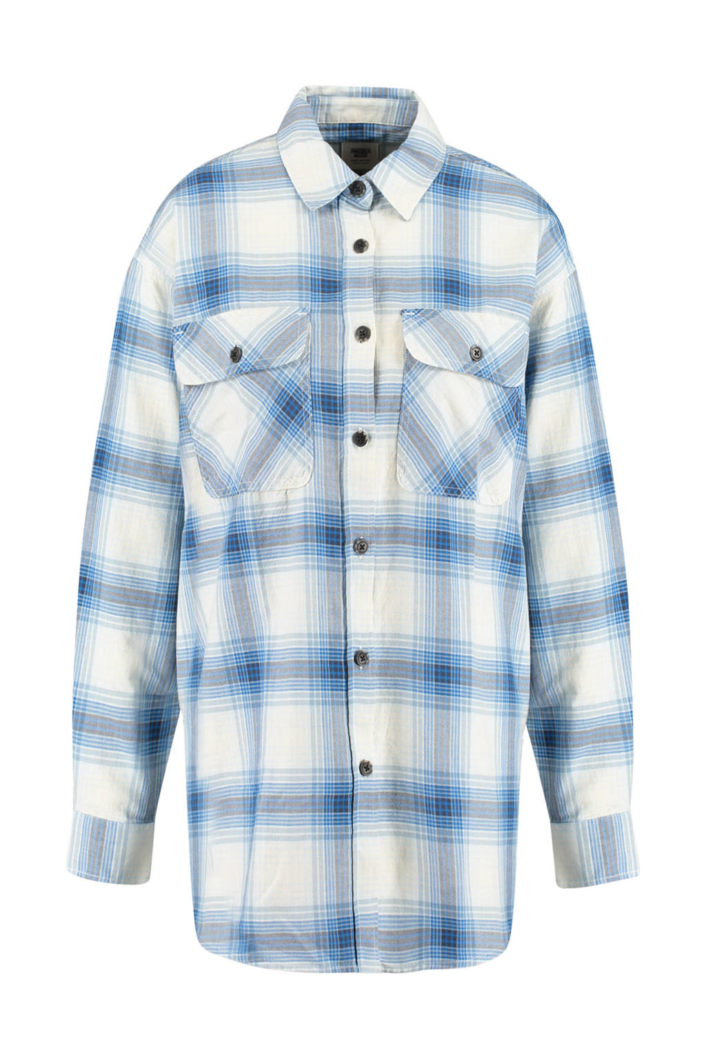 America Today geruite blouse van biologisch katoen wit/blauw | wehkamp