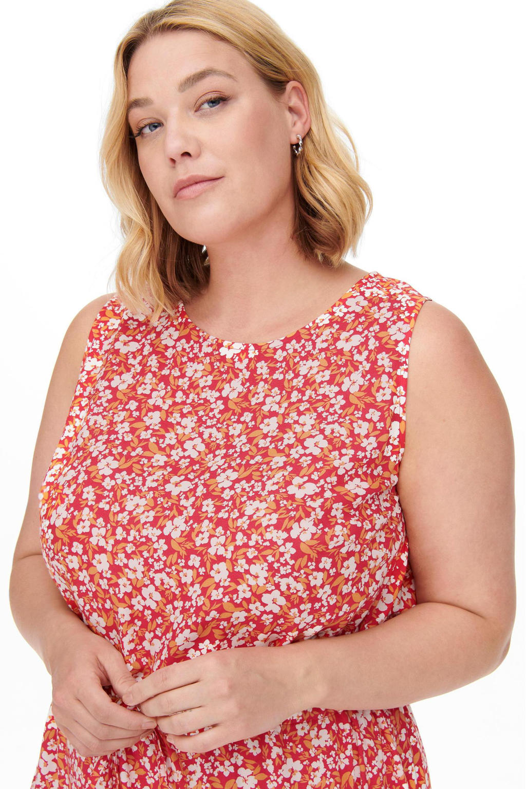 ONLY CARMAKOMA gebloemde jurk CARTITTA rood/oranje/wit | wehkamp