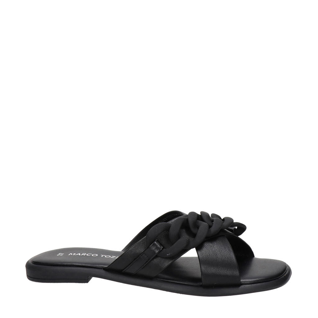 Marco Tozzi slippers met ketting zwart | wehkamp