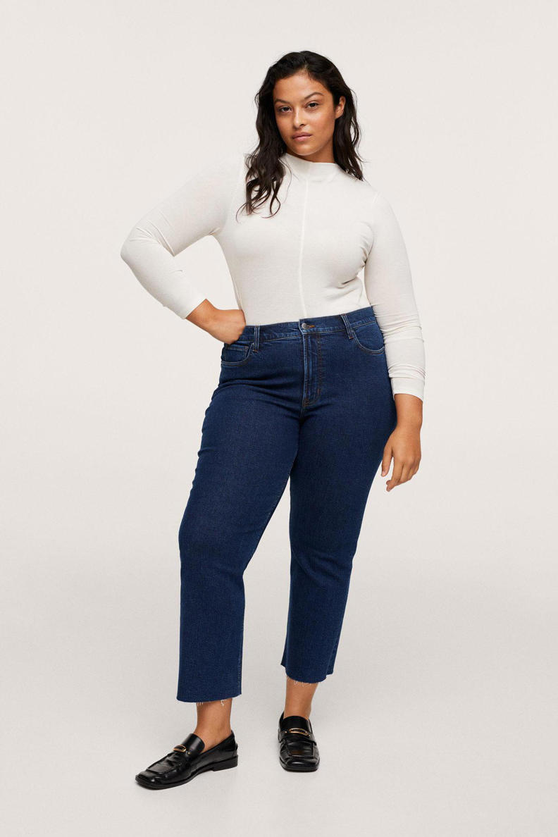 Mango cropped high waist bootcut jeans dark denim | wehkamp