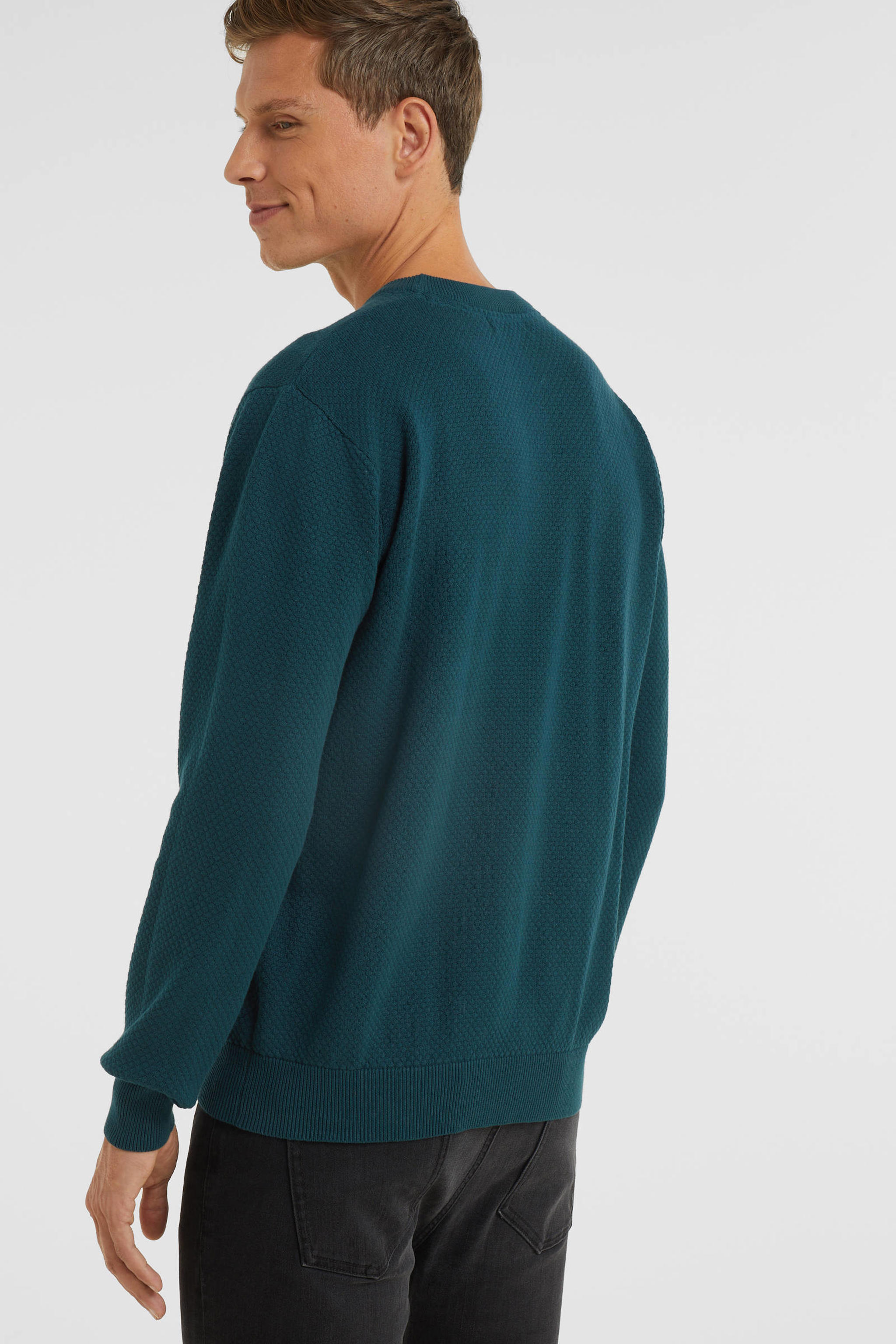 anytime gebreide trui met textuur petrol | wehkamp
