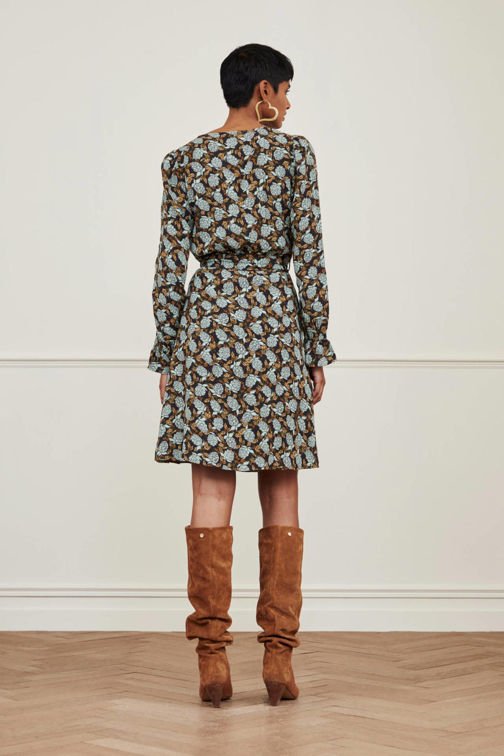 Fabienne Chapot jurk Isabella met all over print zwart, mint | wehkamp