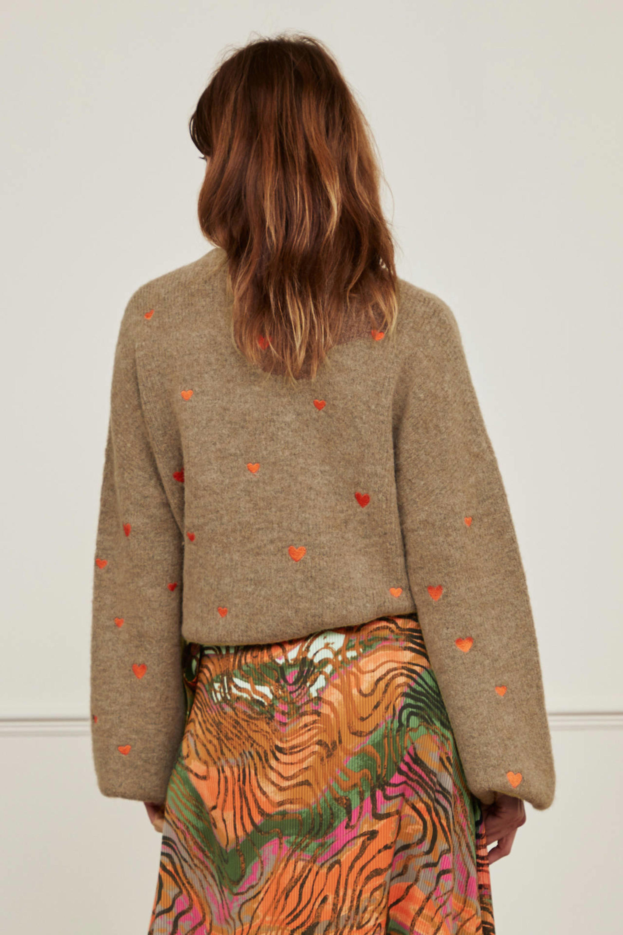Fabienne Chapot trui Lidia met hartjes bruin, oranje | wehkamp