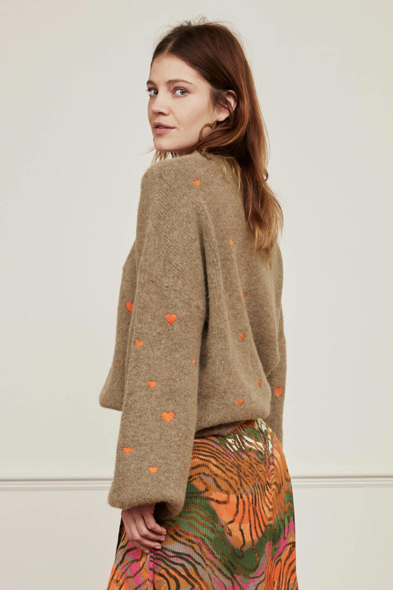 Fabienne Chapot trui Lidia met hartjes bruin, oranje | wehkamp