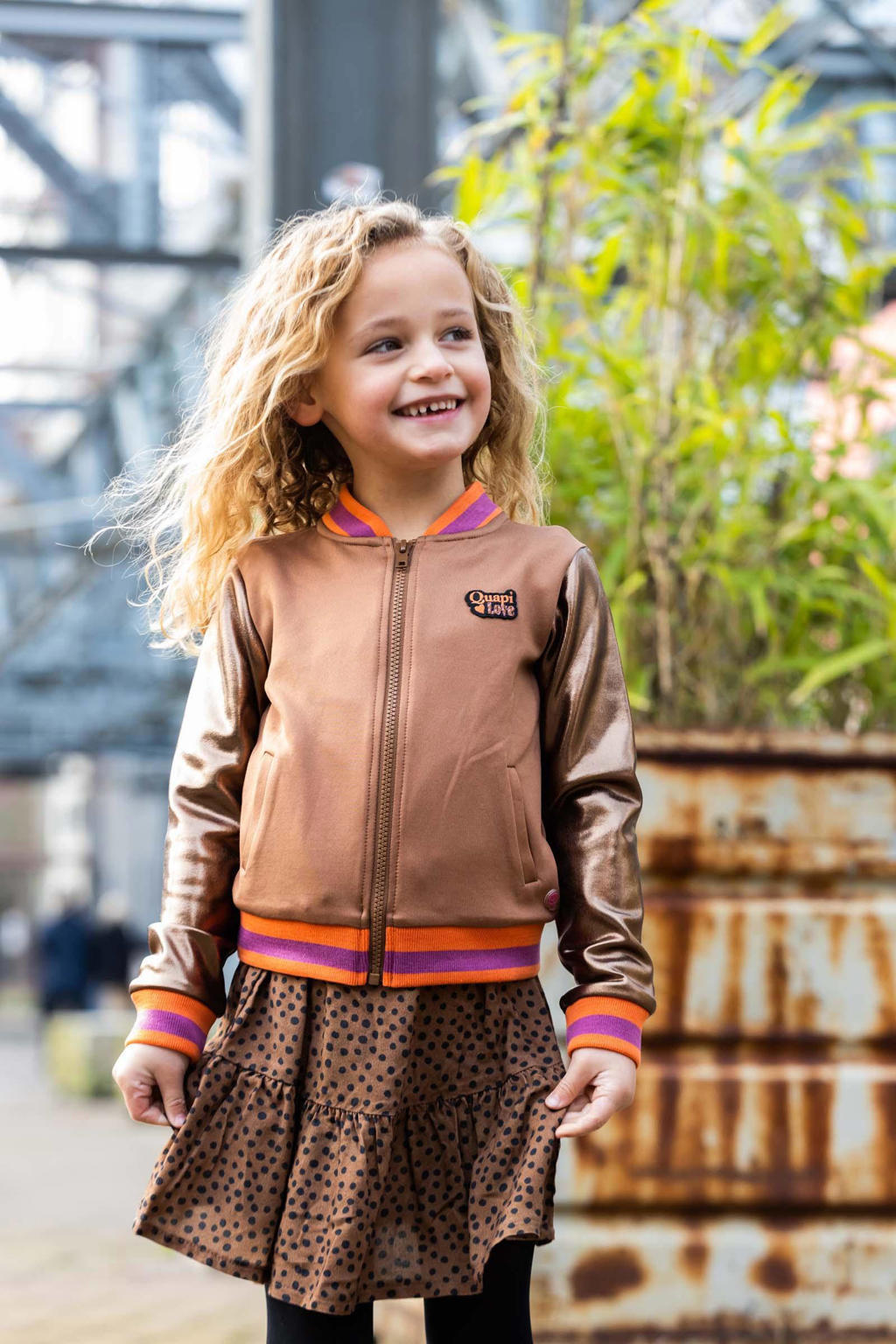 Quapi Girls bomberjack Ricky bruin/roze/oranje | wehkamp