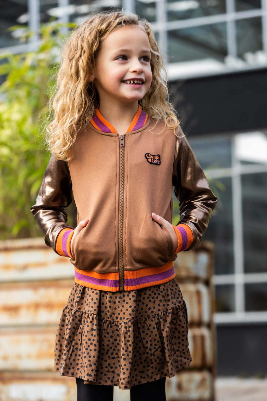 Quapi Girls bomberjack Ricky bruin/roze/oranje | wehkamp
