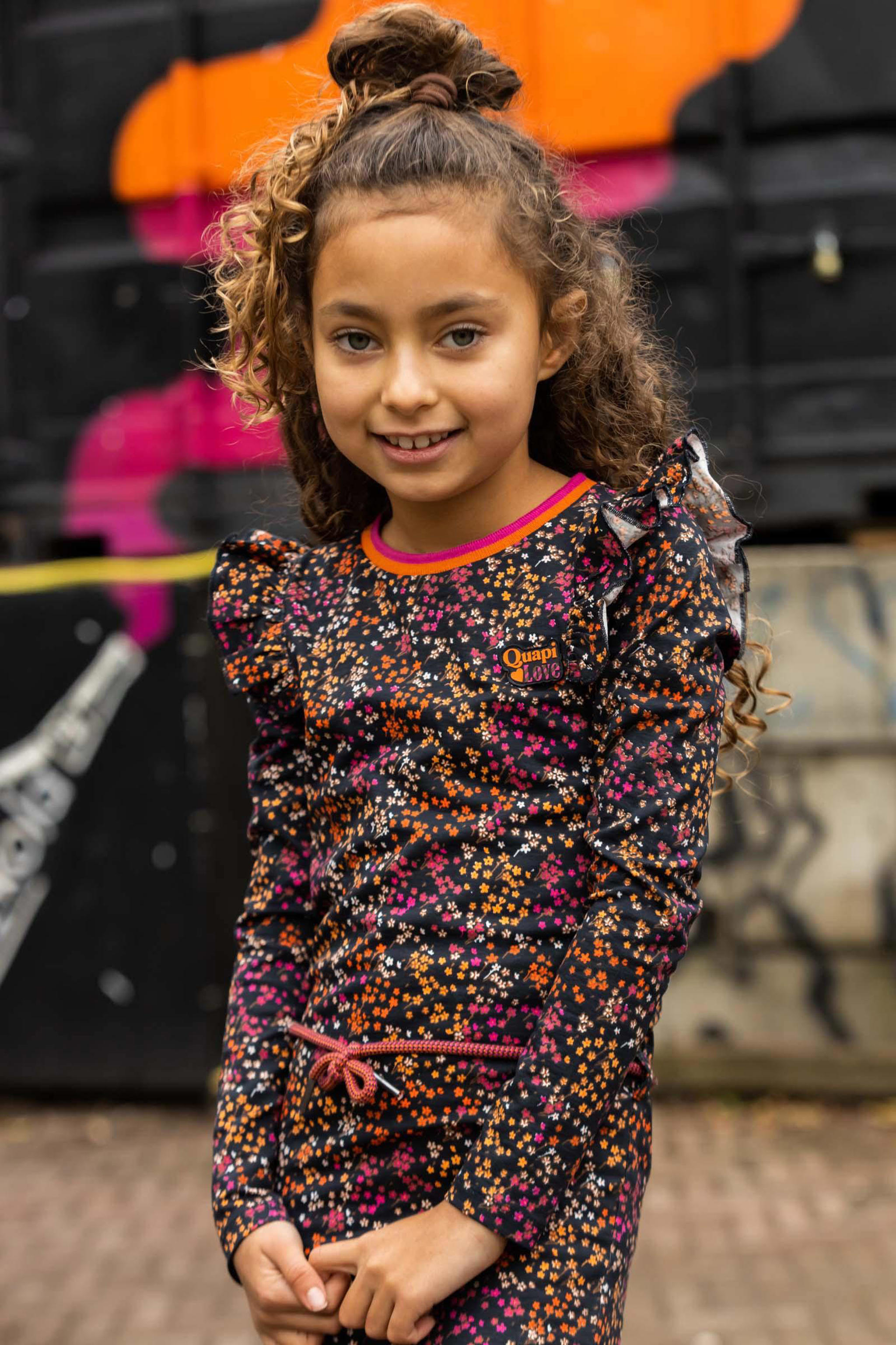 Quapi Girls gebloemde jurk Raina donkerblauw | wehkamp