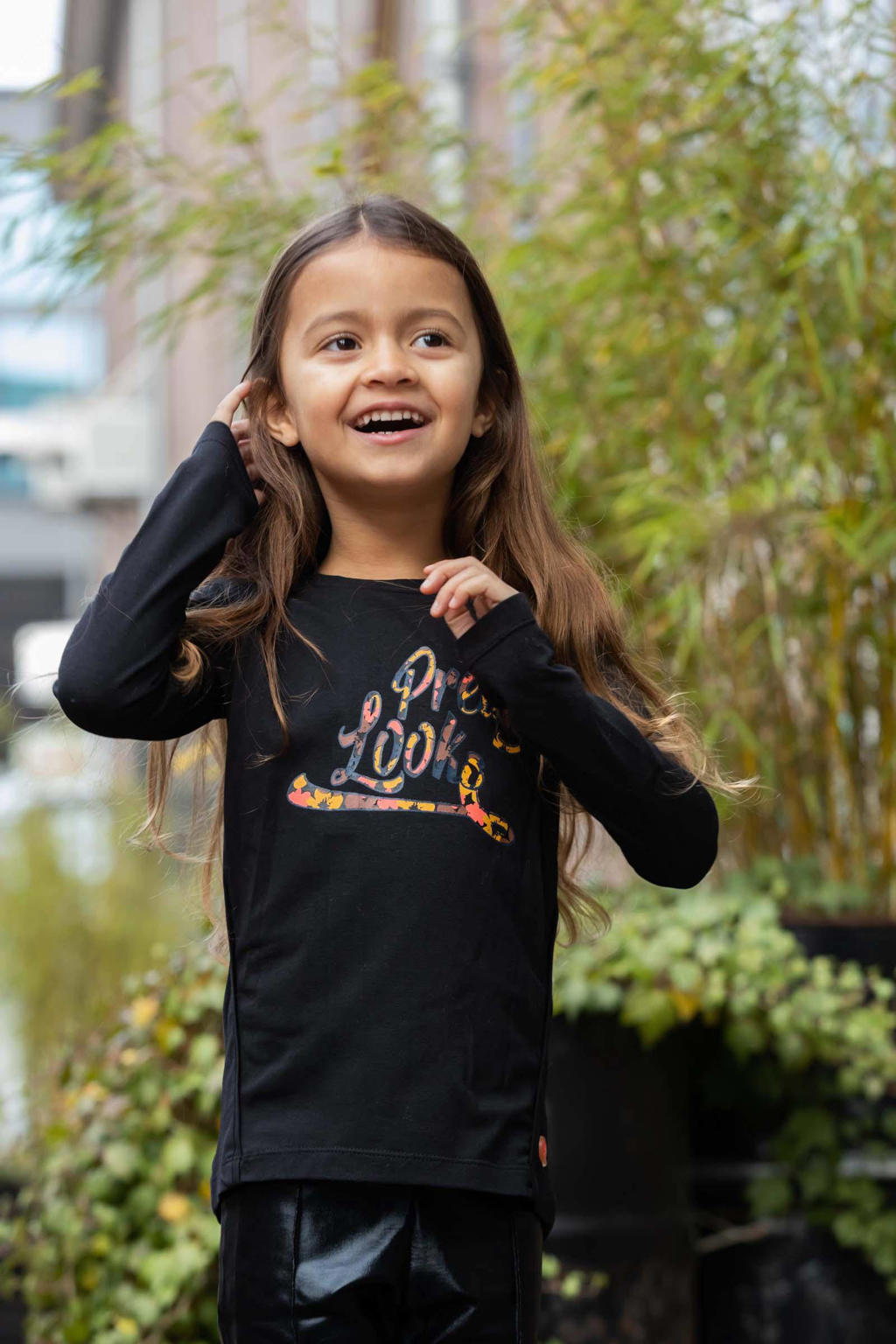 Quapi Girls longsleeve Remi met printopdruk zwart | wehkamp
