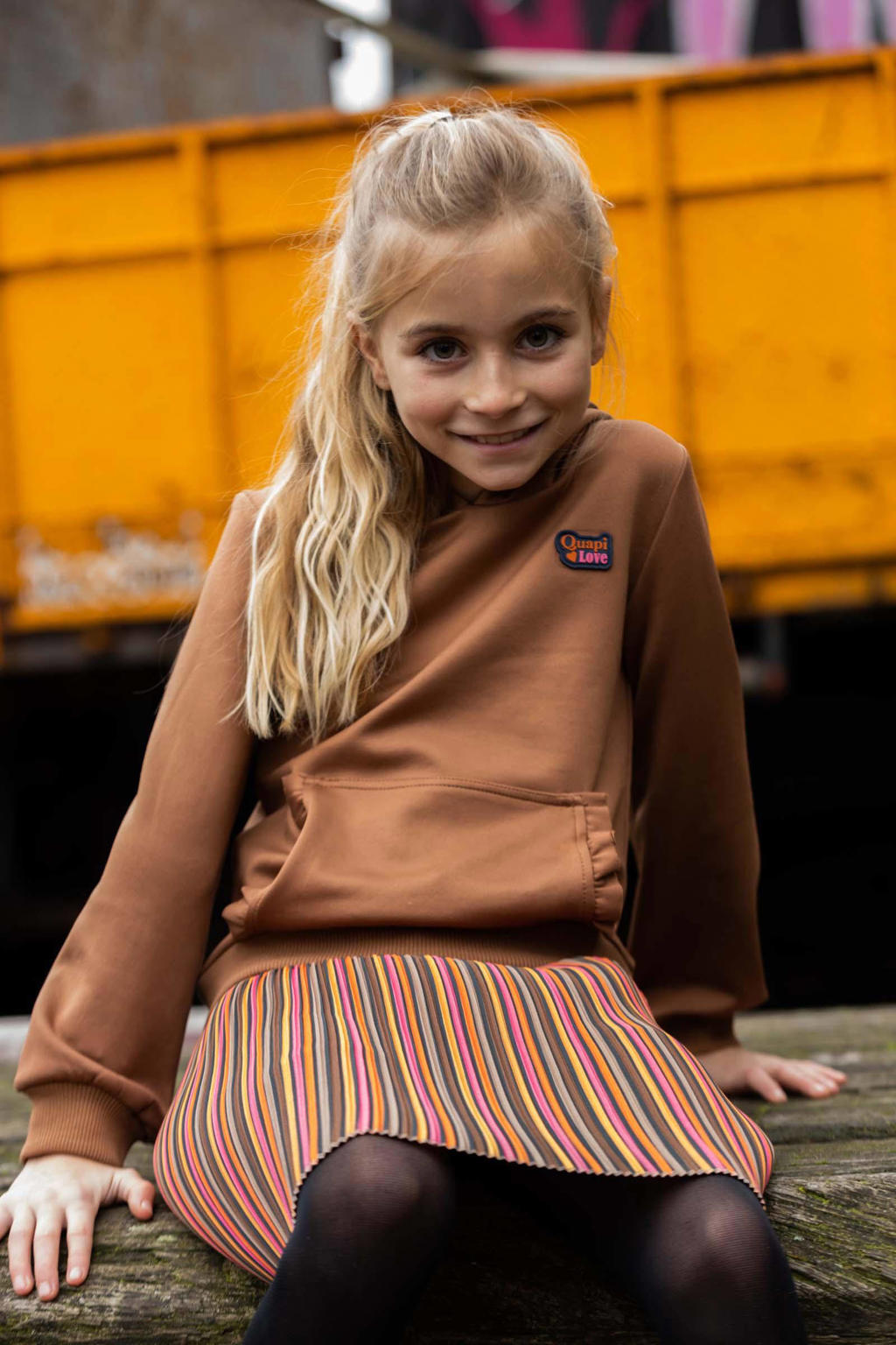 Quapi Girls gestreepte rok Riva bruin/multicolor | wehkamp