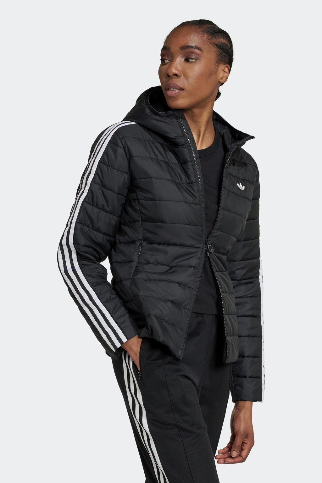 adidas Originals gewatteerd jack zwart/wit | wehkamp
