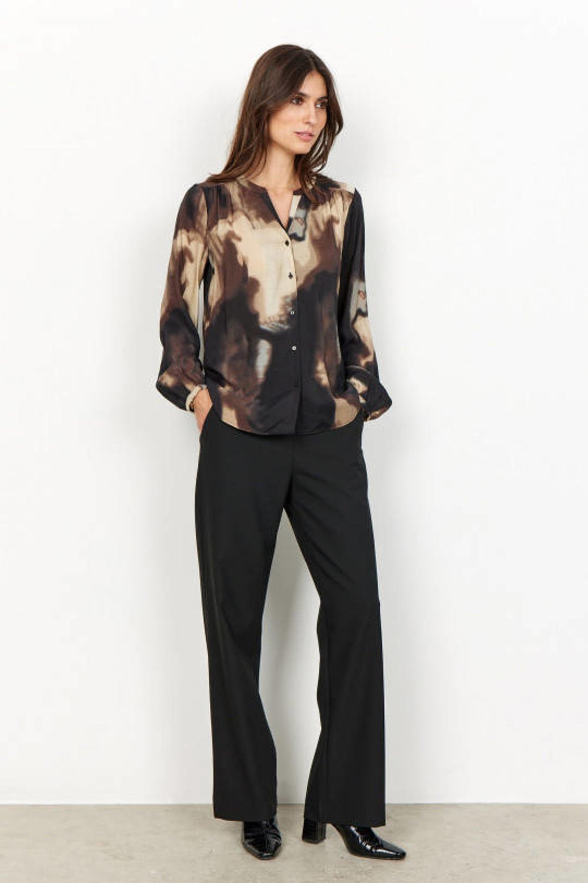 Soyaconcept blouse GLENN met all over print bruin/beige/zwart | wehkamp