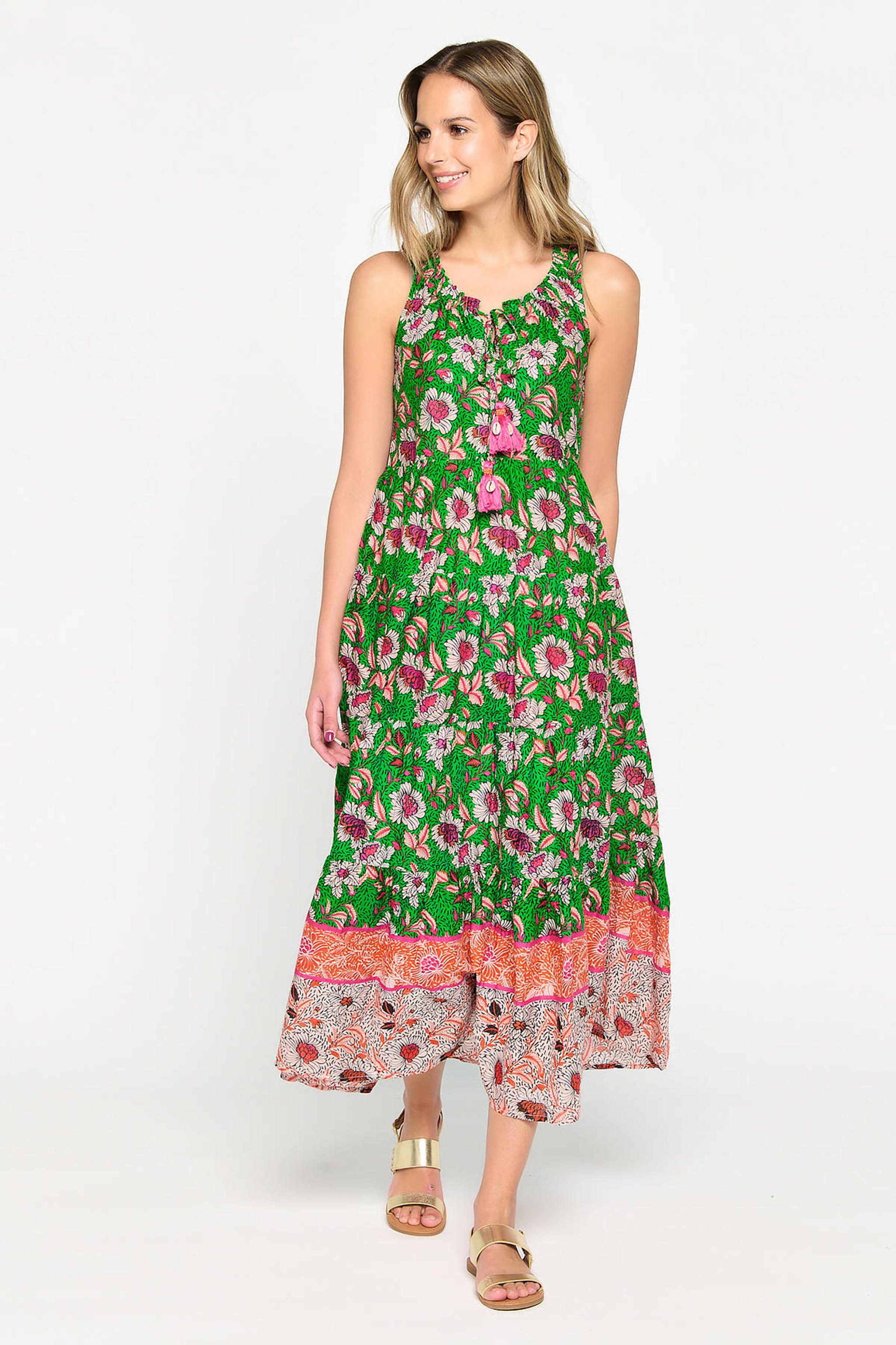 LOLALIZA gebloemde maxi A-lijn jurk groen | wehkamp