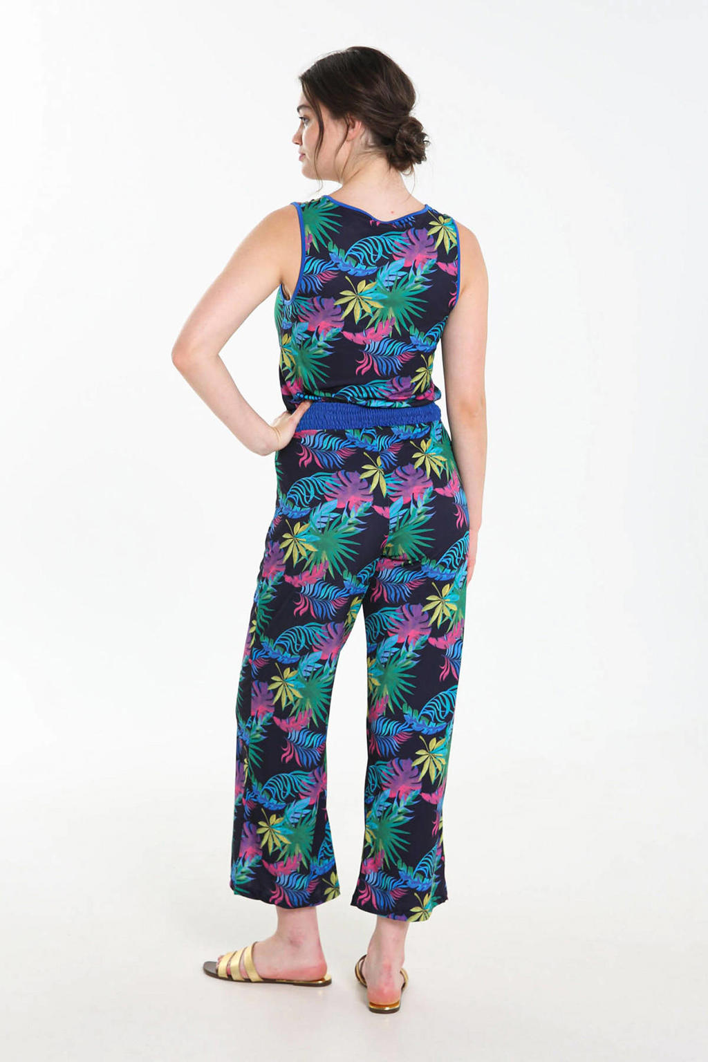 Cassis jumpsuit met all over print blauw/roze/groen | wehkamp