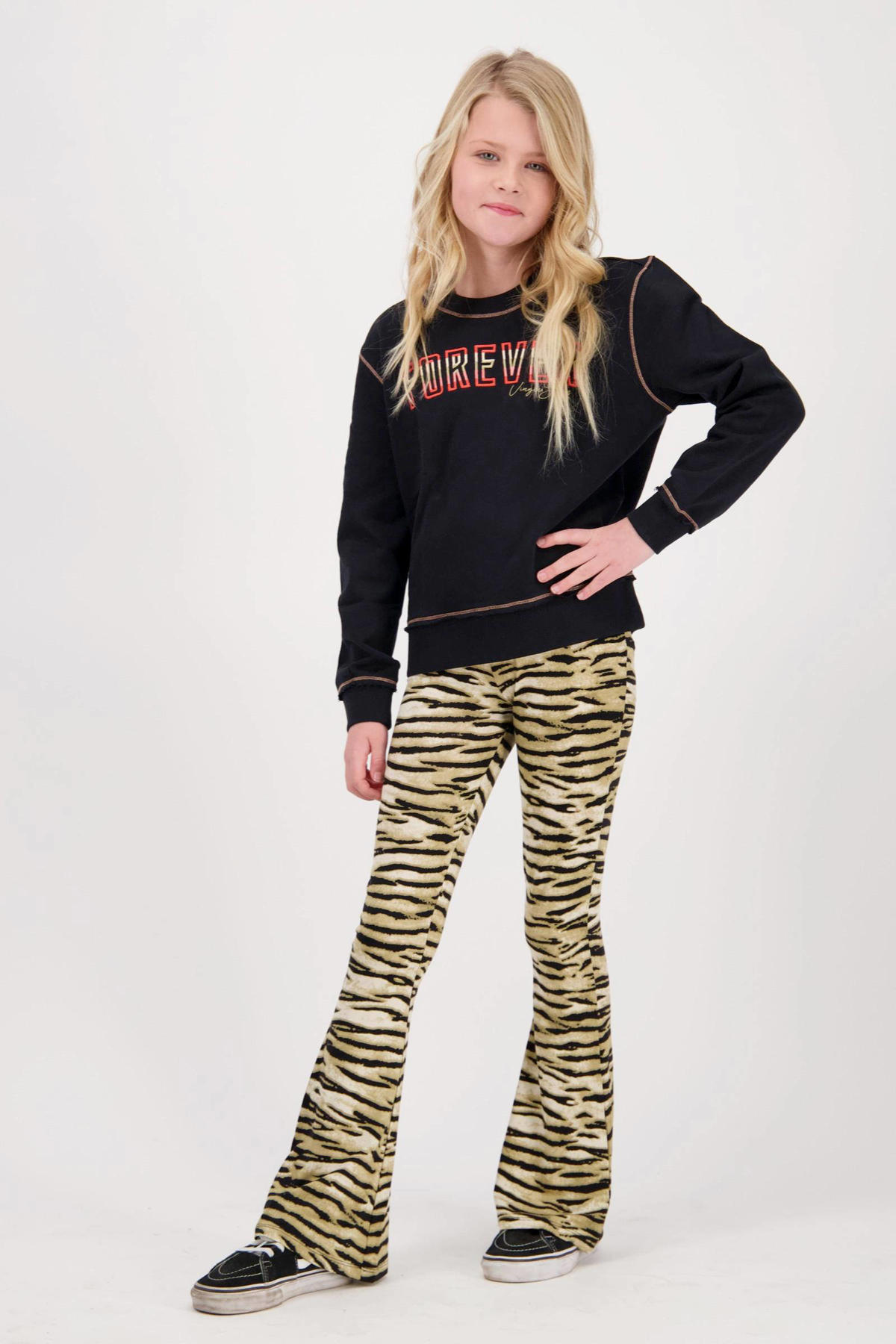 Vingino flared broek Staffy met dierenprint beige/zwart | wehkamp