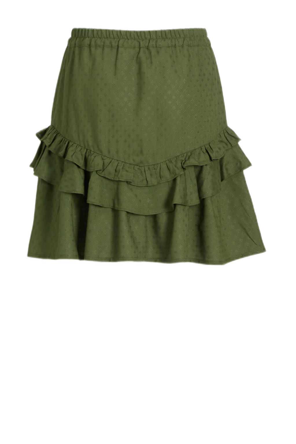 anytime mini rok met ruffle khaki | wehkamp
