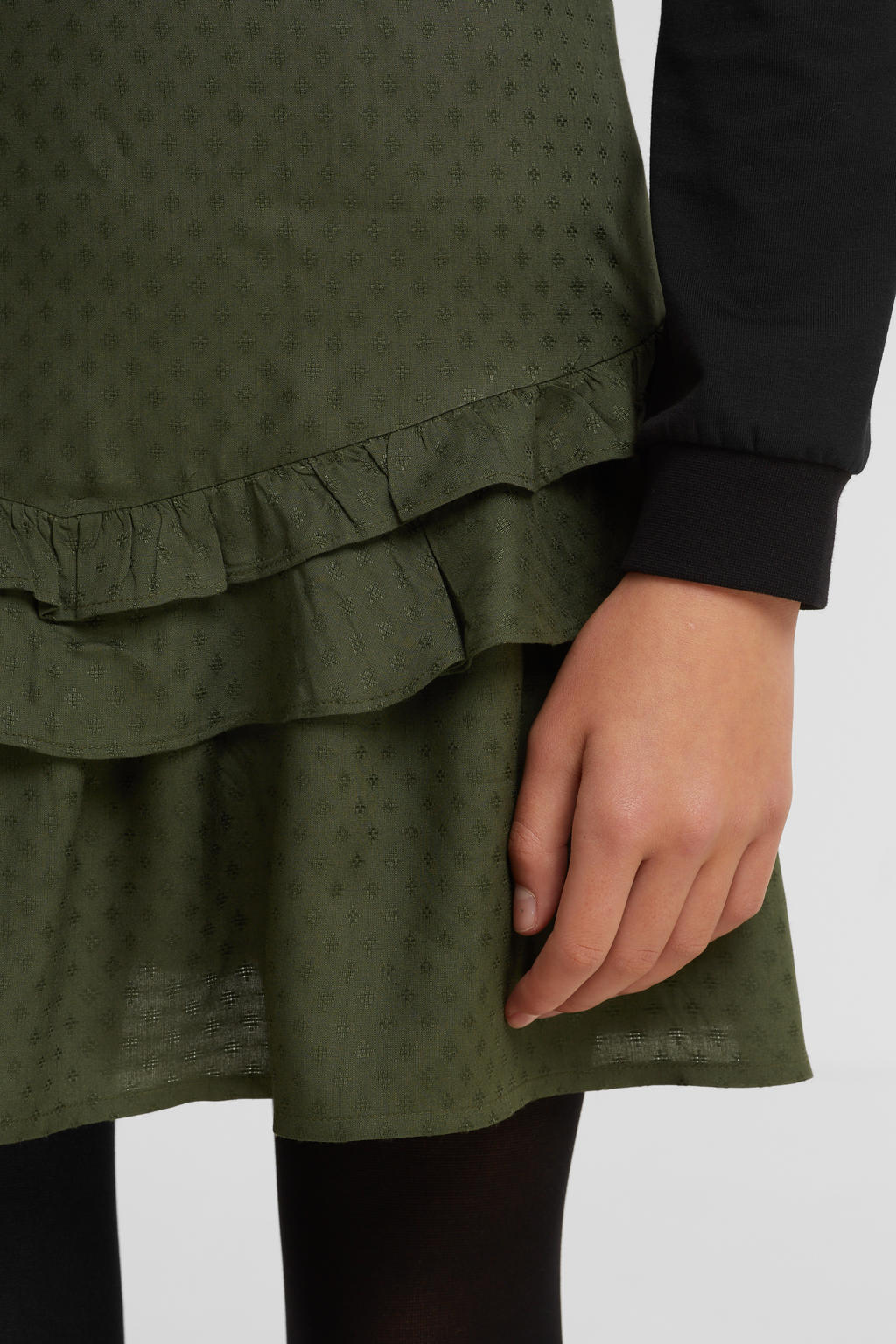 anytime mini rok met ruffle khaki | wehkamp