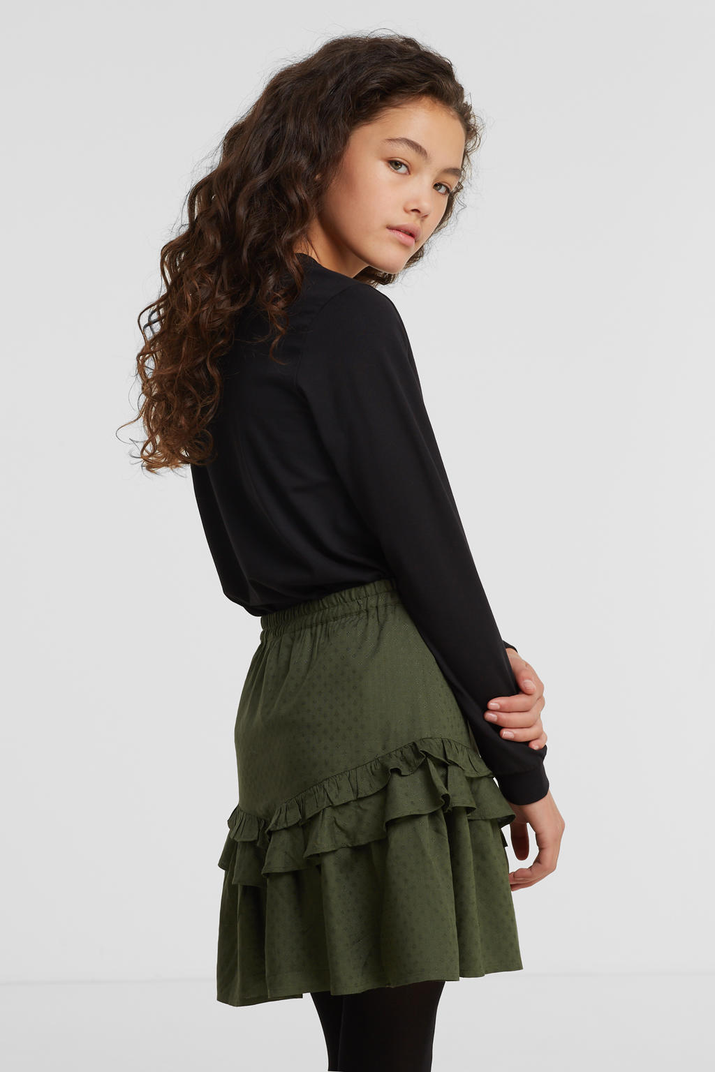 anytime mini rok met ruffle khaki | wehkamp