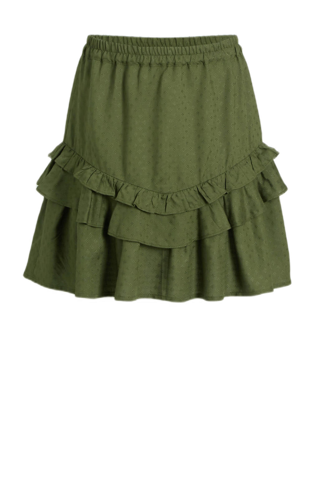 anytime mini rok met ruffle khaki | wehkamp