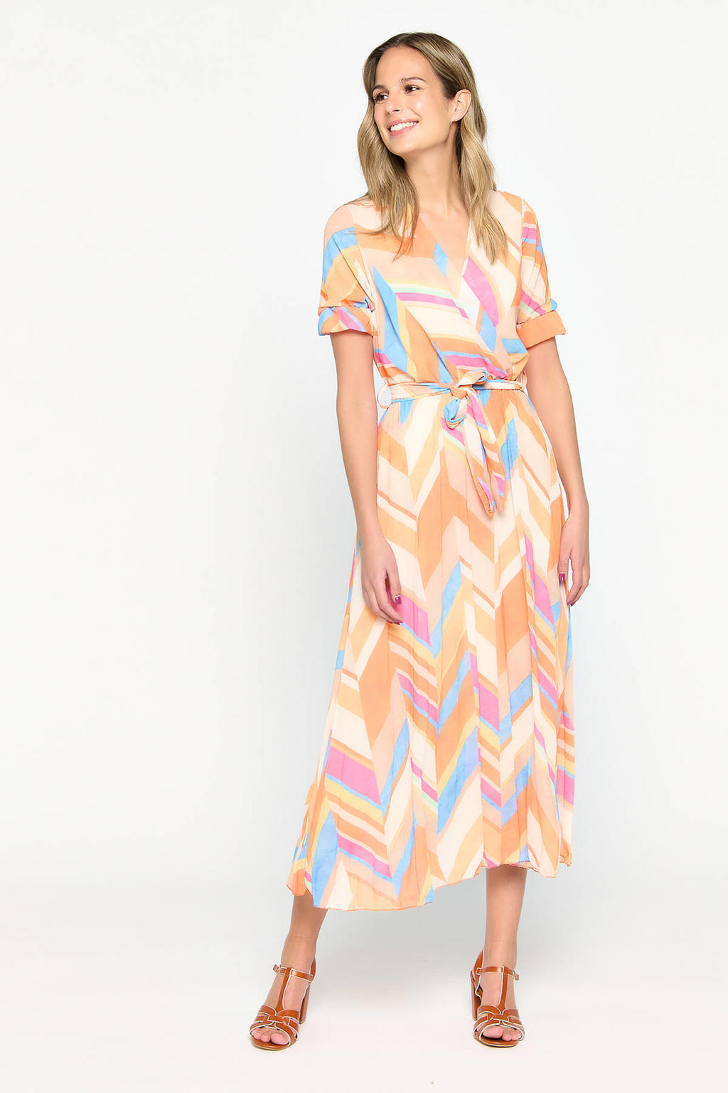 LOLALIZA gestreepte A-lijn jurk oranje/roze/blauw | wehkamp