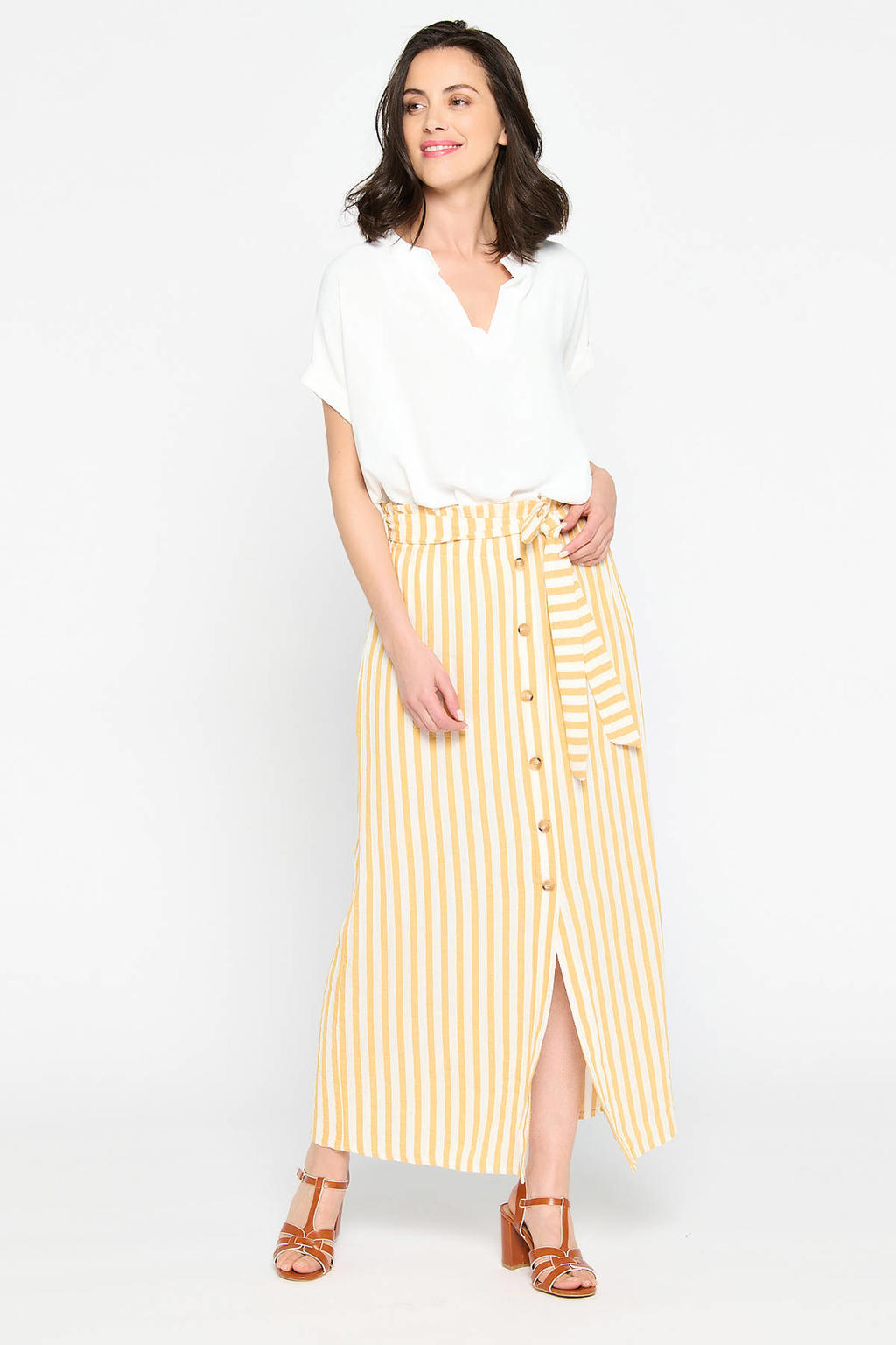 LOLALIZA gestreepte maxi rok oker/wit | wehkamp