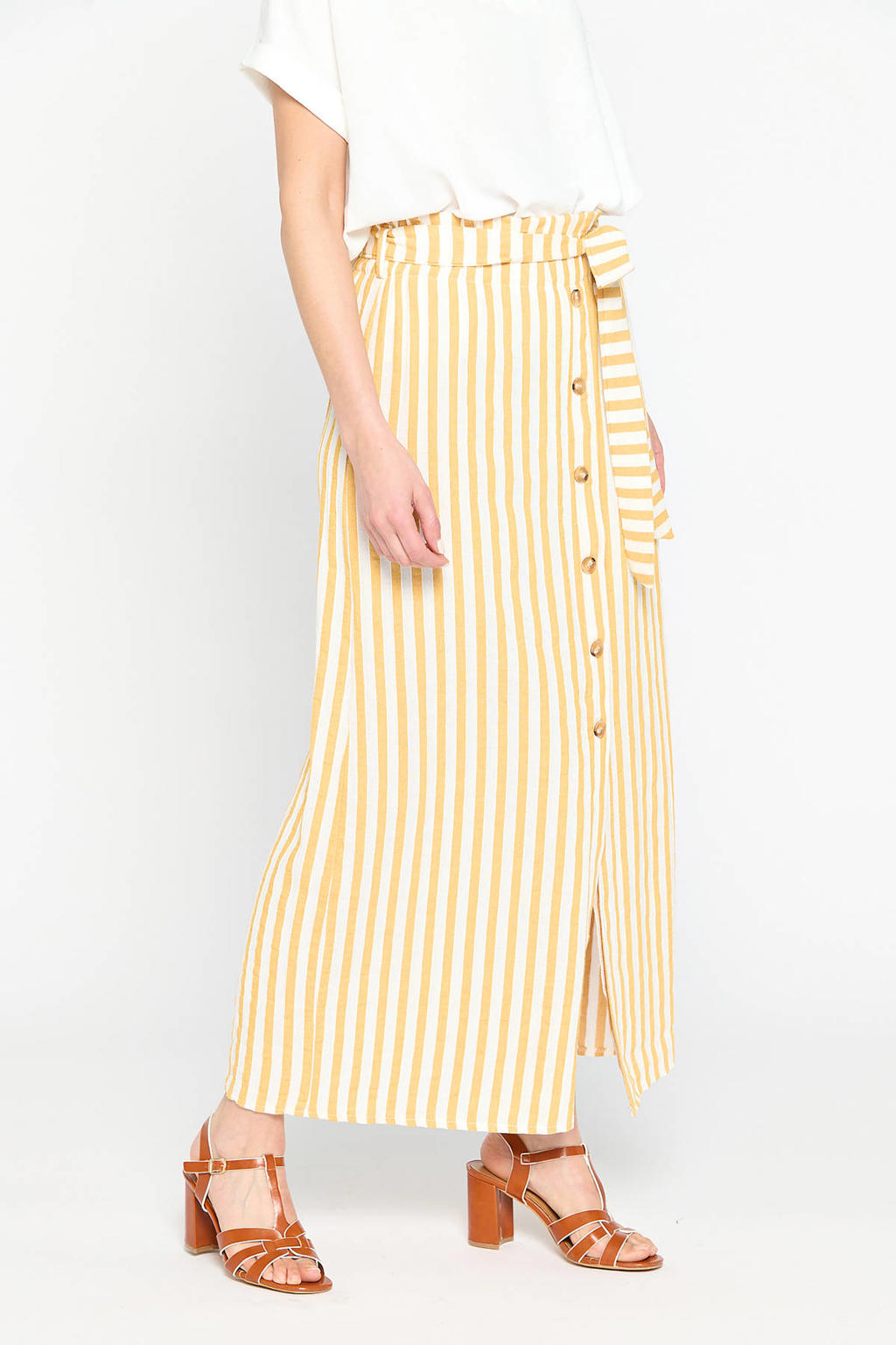 LOLALIZA gestreepte maxi rok oker/wit | wehkamp