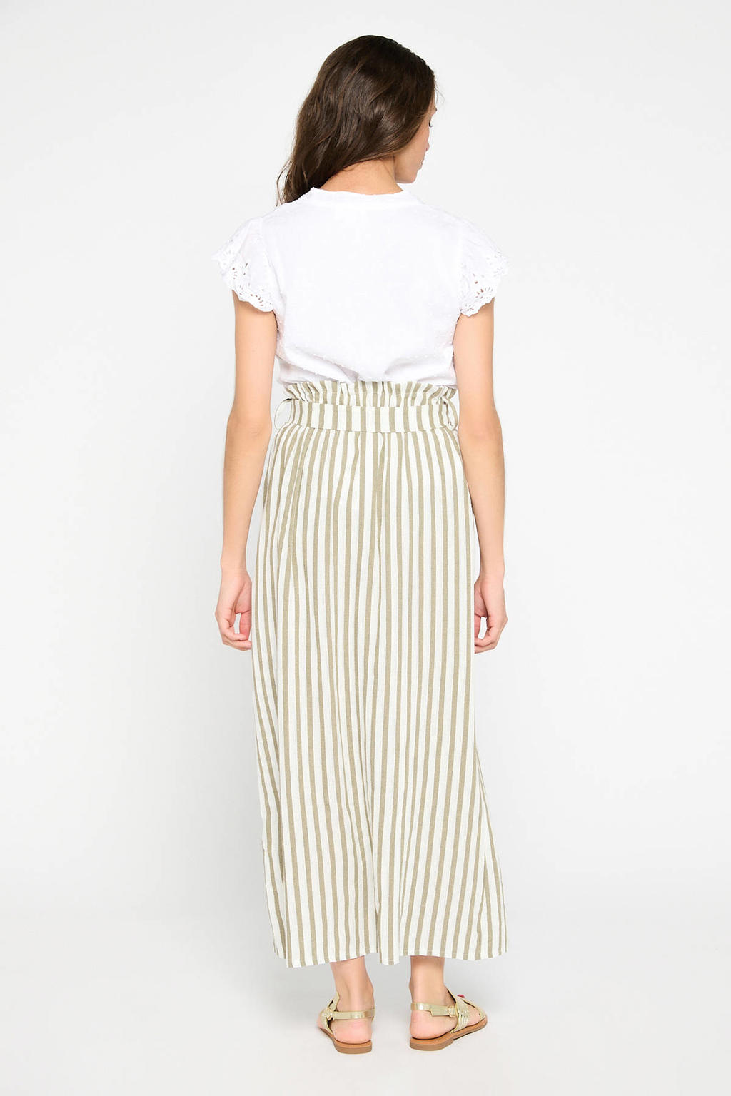 LOLALIZA gestreepte maxi rok kaki/wit | wehkamp