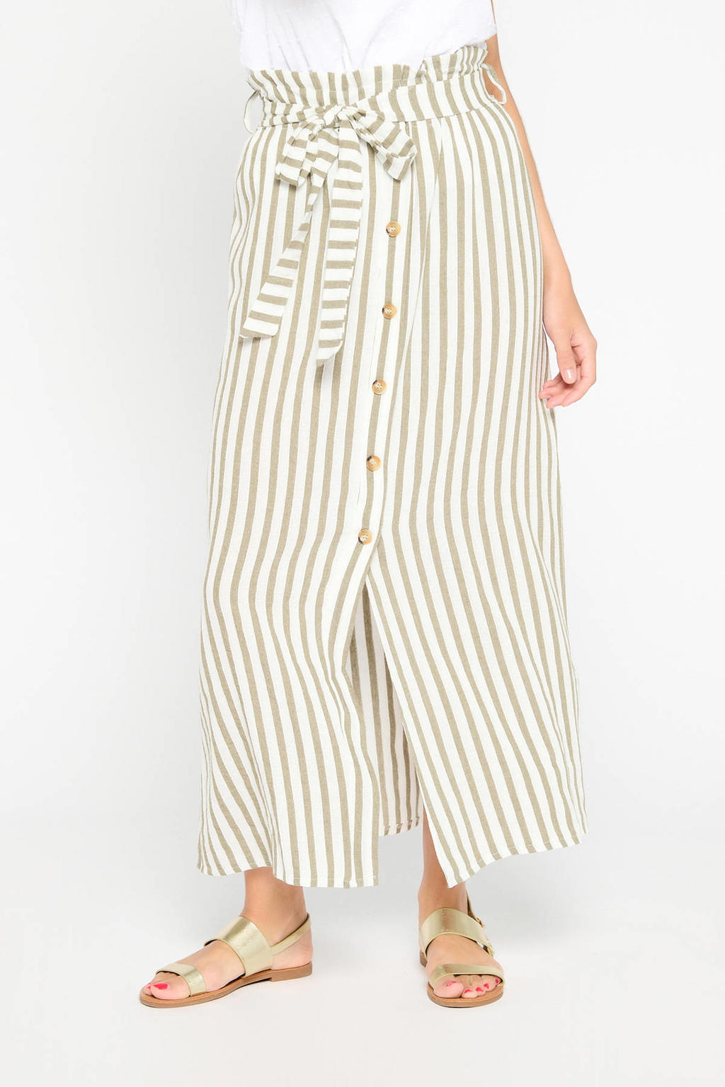 LOLALIZA gestreepte maxi rok kaki/wit | wehkamp