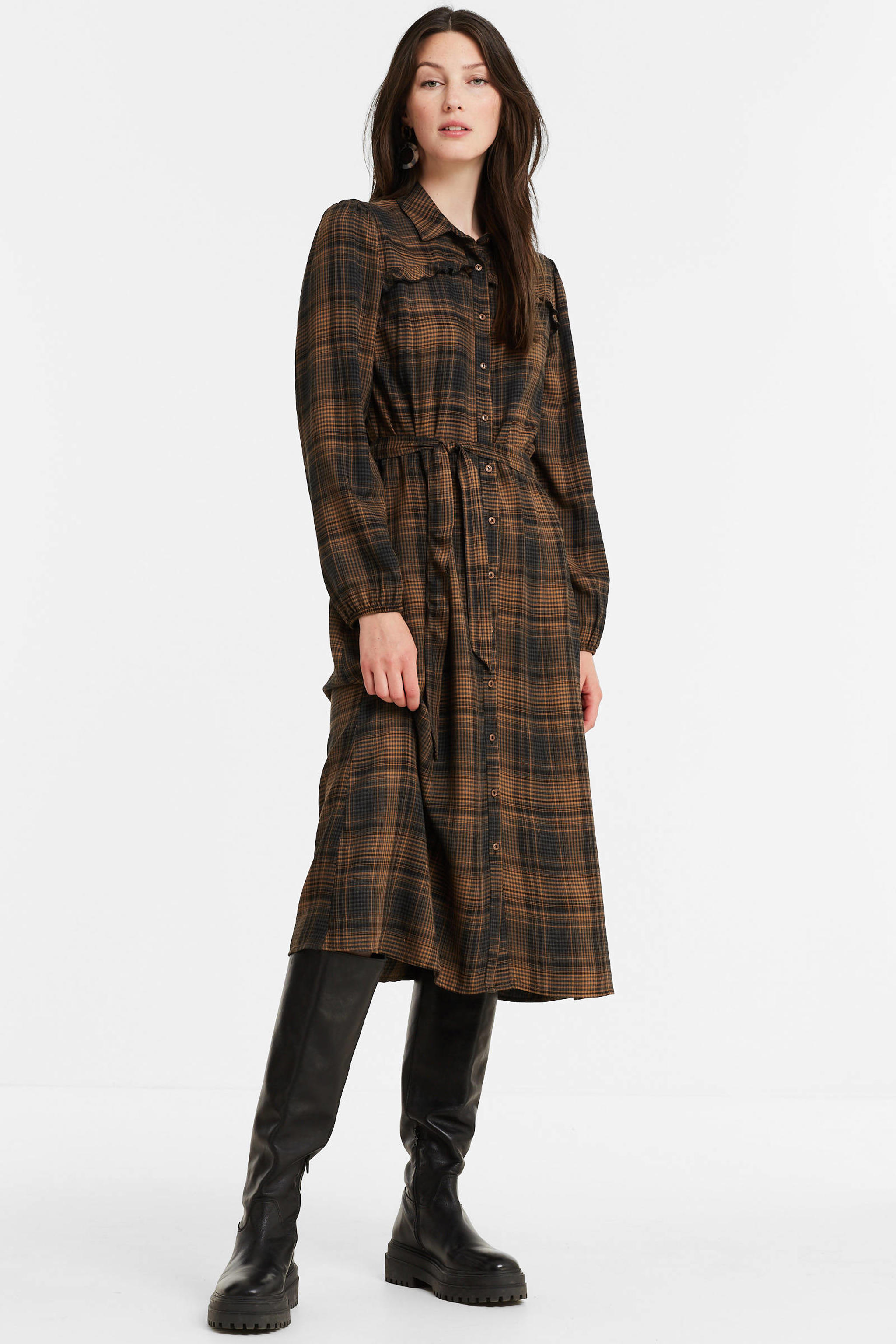 Geisha geruite blousejurk bruin/zwart | wehkamp