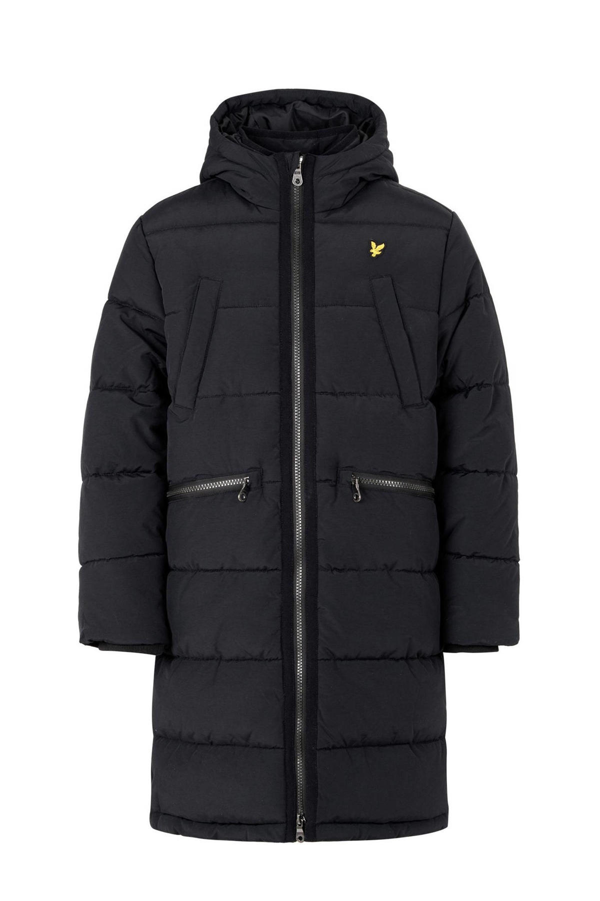 Lyle & Scott gewatteerde winterjas met logo zwart | wehkamp