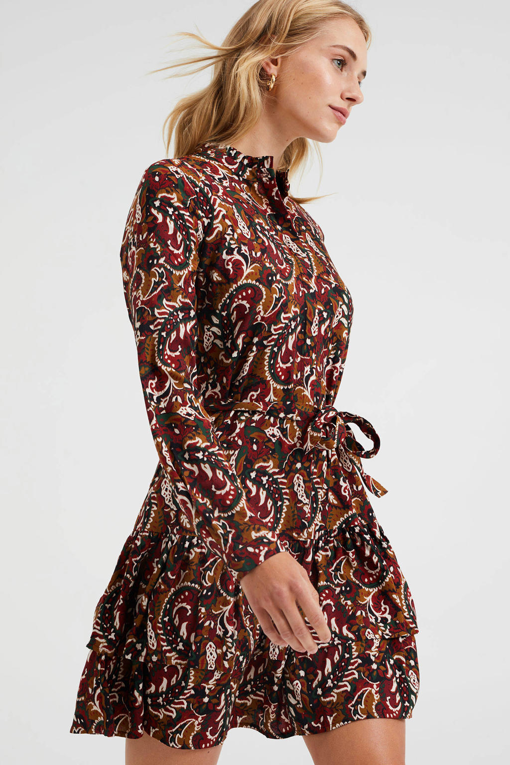 WE Fashion A-lijn jurk met all over print en plooien rood/bruin/zwart ...