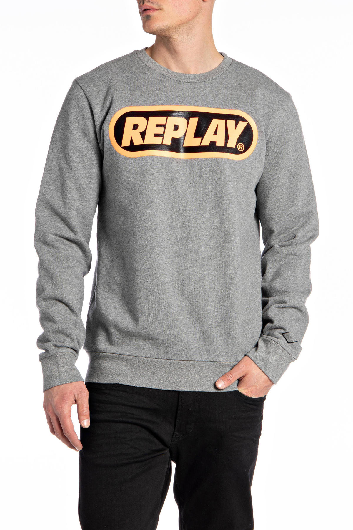 REPLAY sweater met logo grey melange | wehkamp