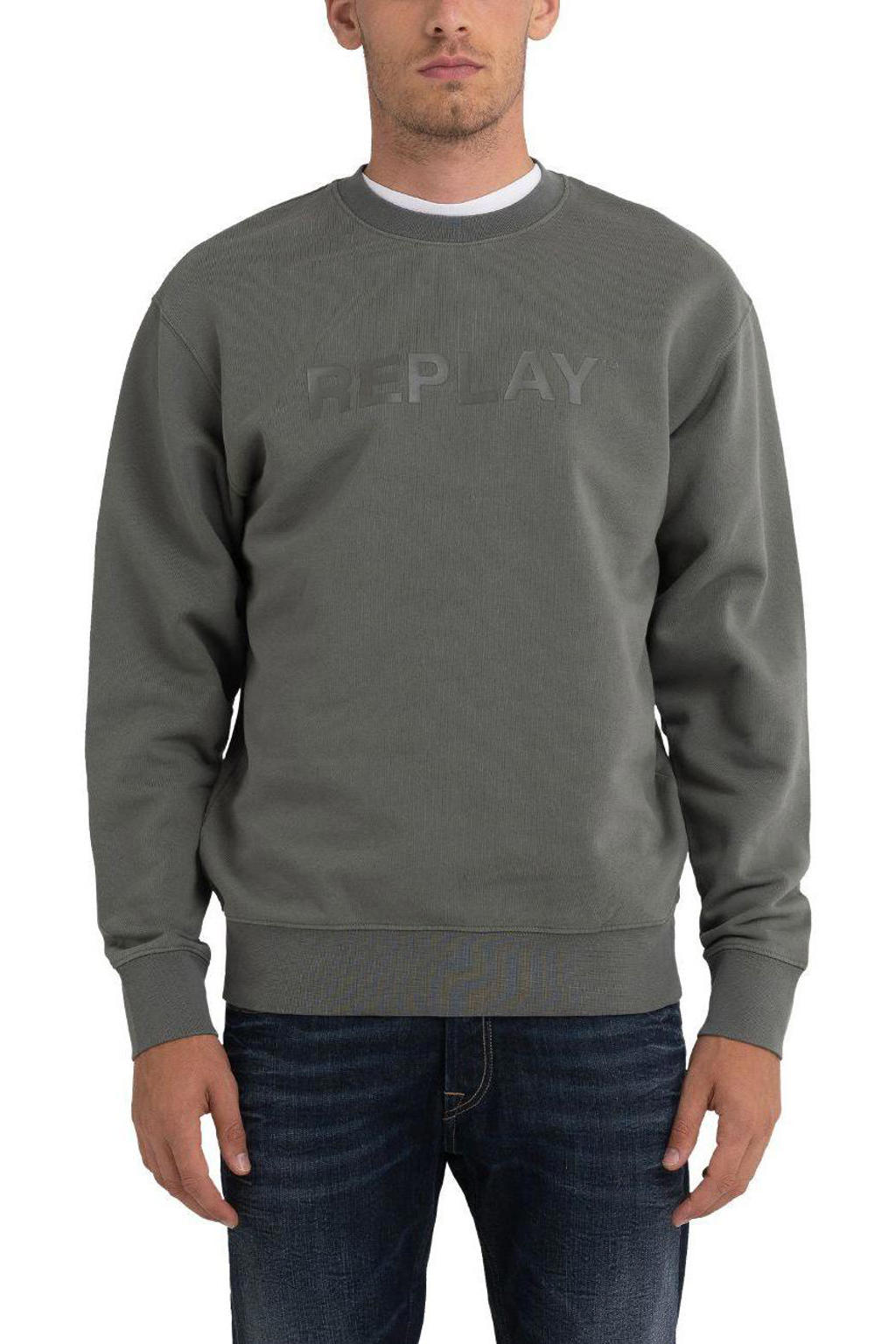 REPLAY sweater met logo castor grey | wehkamp