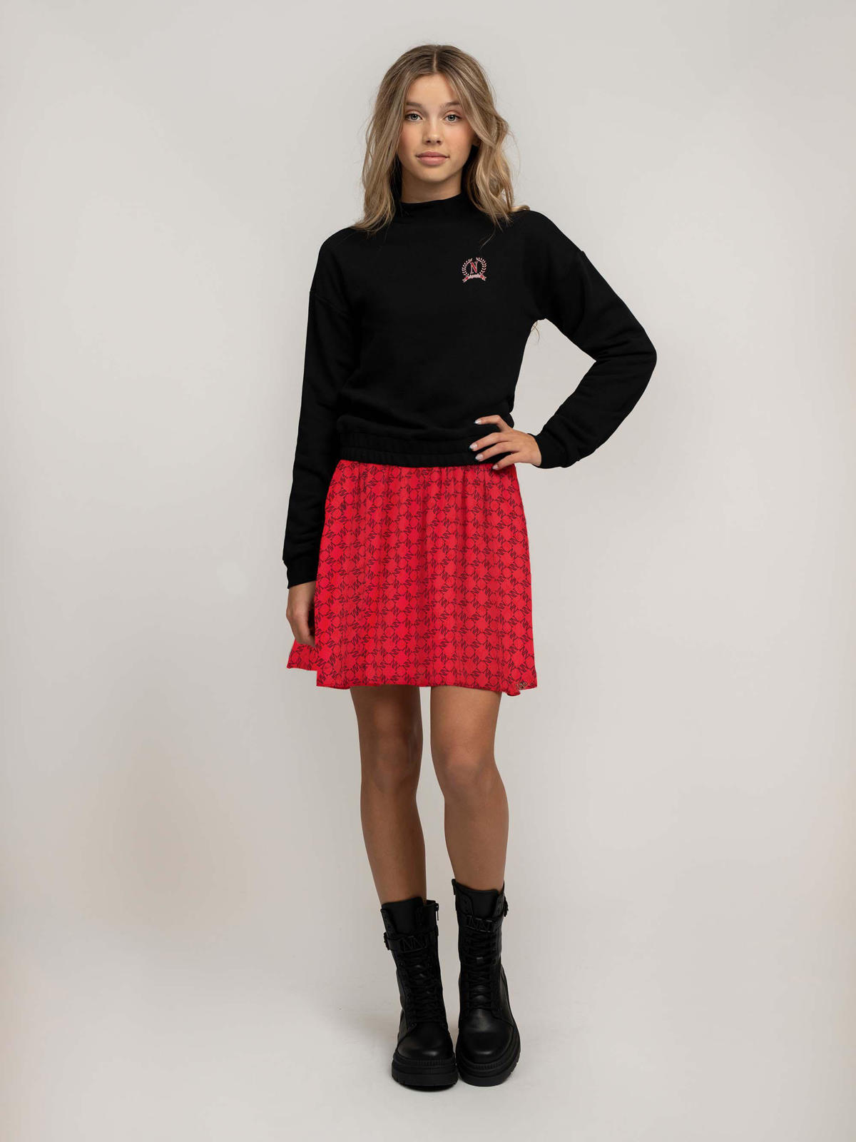 NIK&NIK rok Rosa van gerecycled polyester rood/zwart | wehkamp