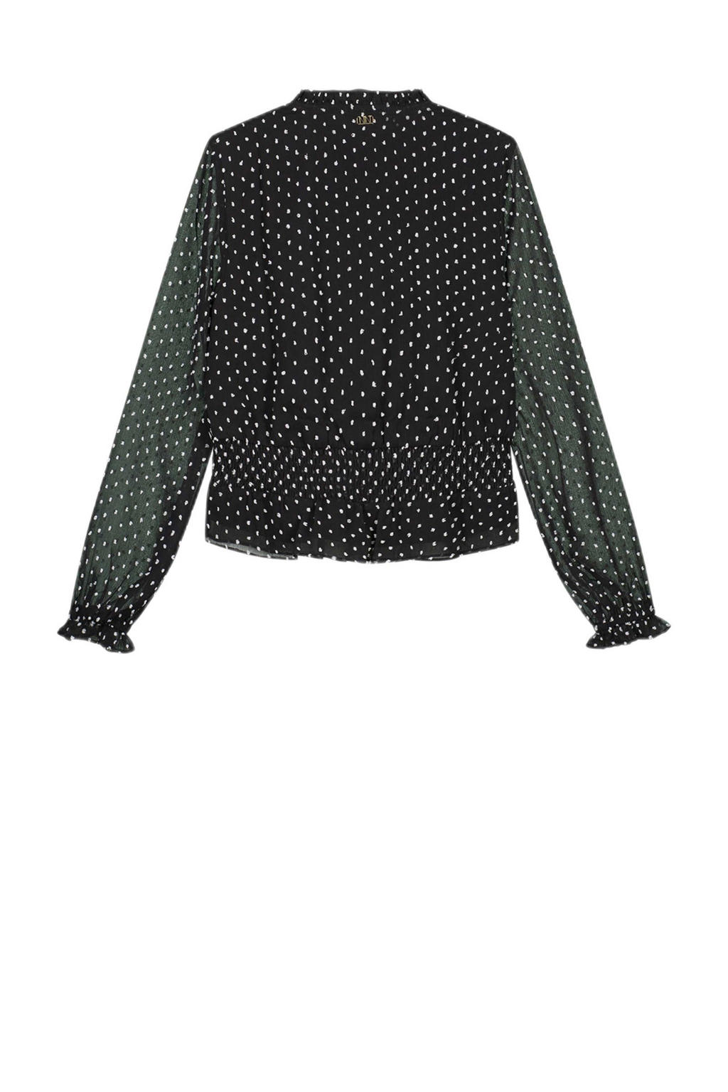 NIK&NIK top Romy met stippen en ruches zwart/wit | wehkamp