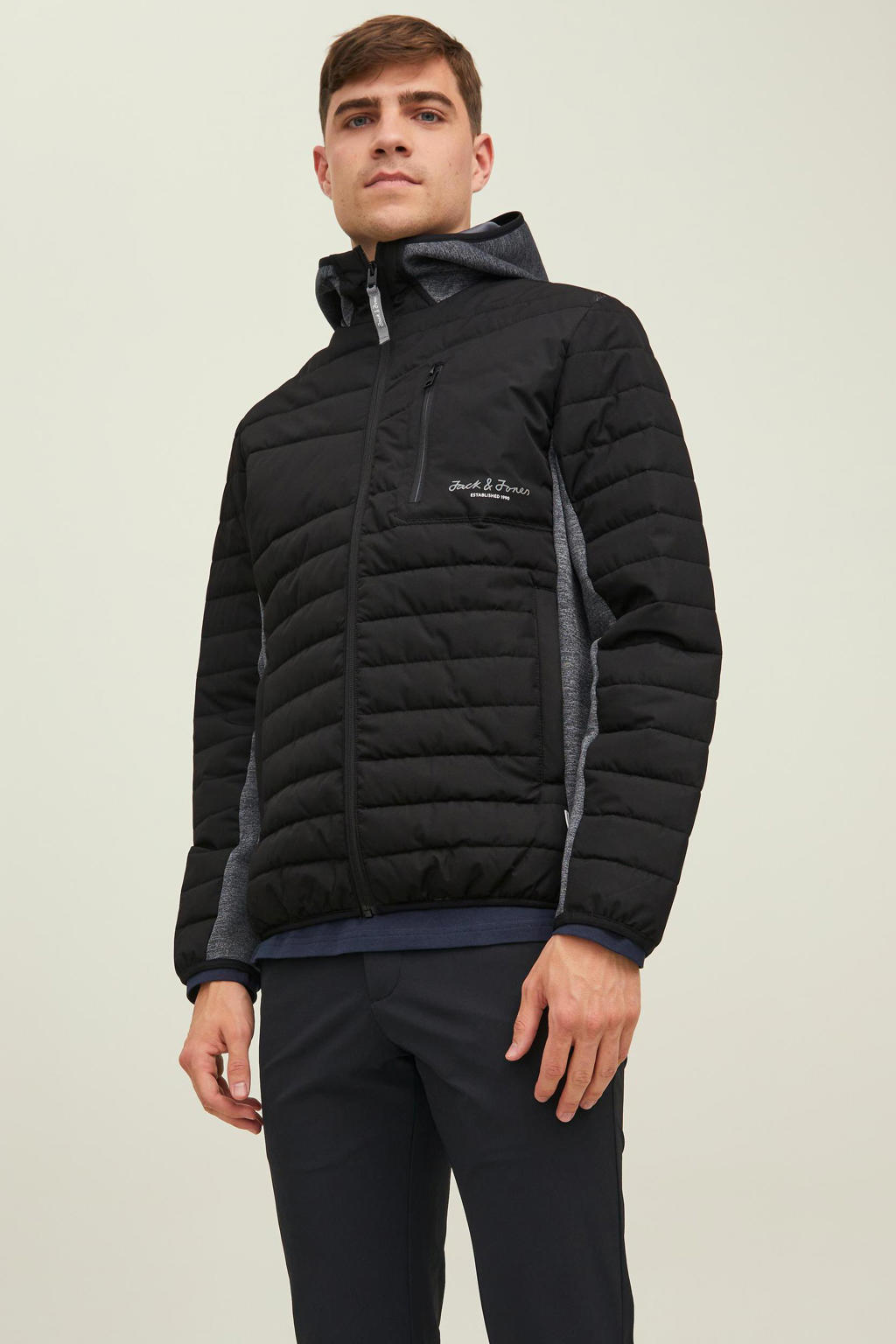 JACK & JONES CORE gewatteerde tussenjas JCOBERG zwart | wehkamp