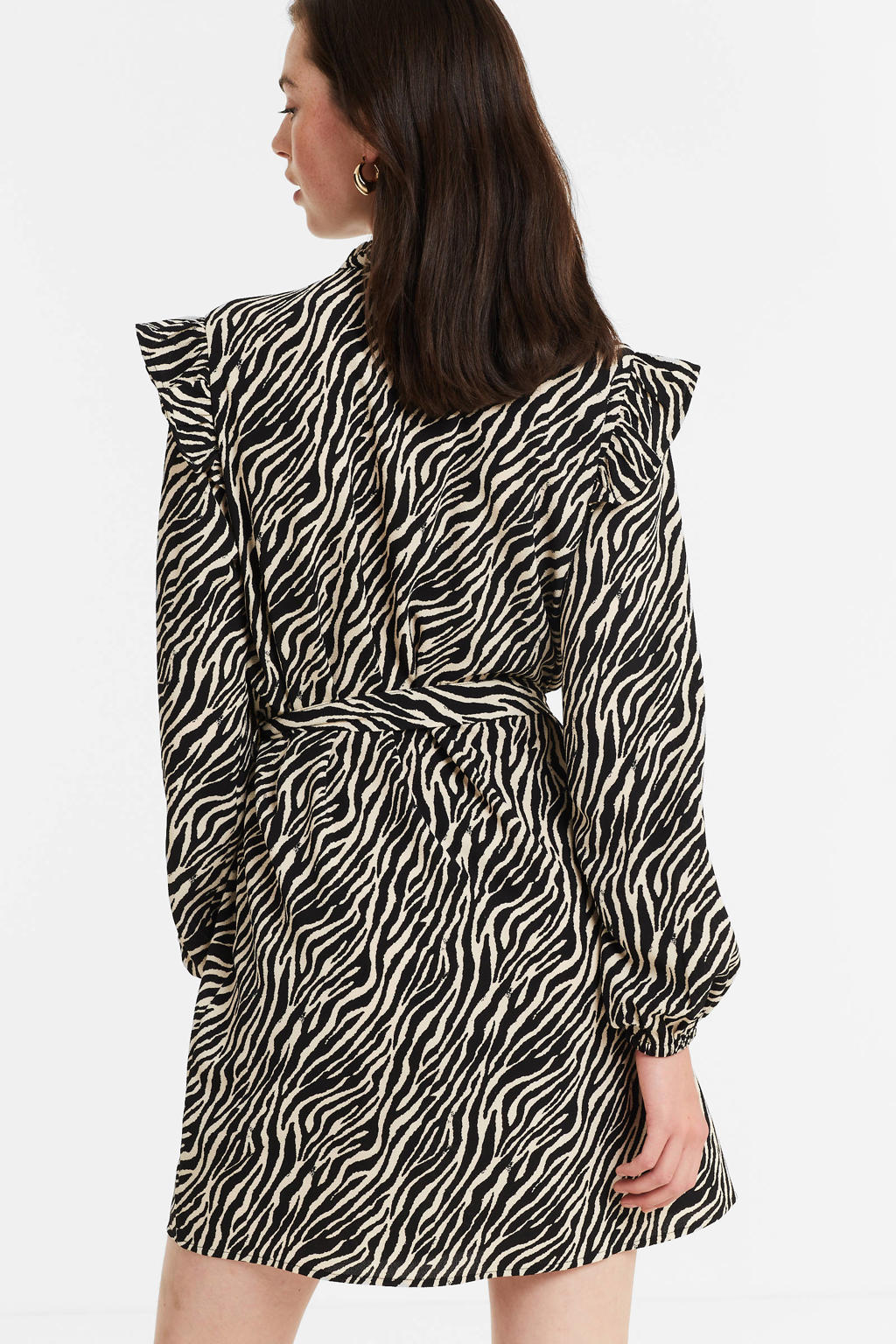 JDY blousejurk JDYSOFIA met zebraprint en ruches zwart/wit | wehkamp