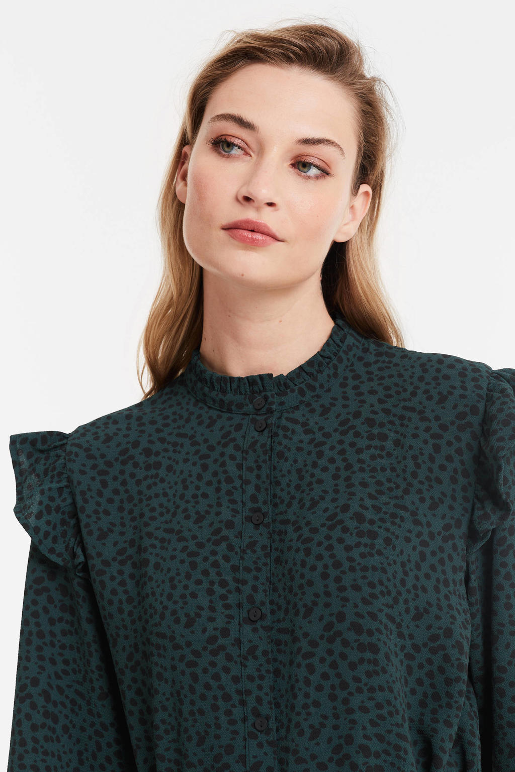 JDY blousejurk JDYSOFIA met all over print en ruches donkergroen/zwart | wehkamp