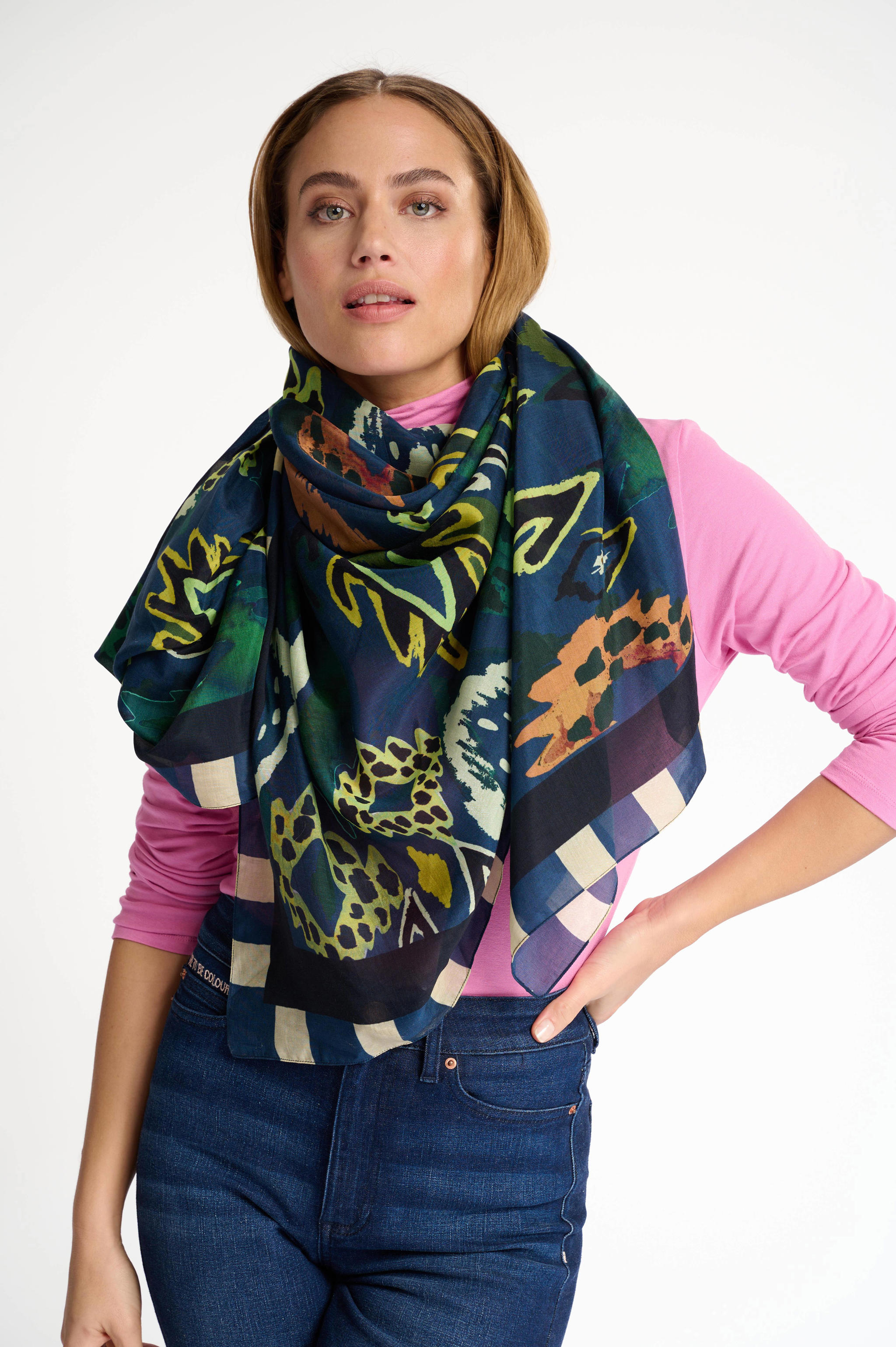 POM Amsterdam sjaal Crafts donkerblauw | wehkamp