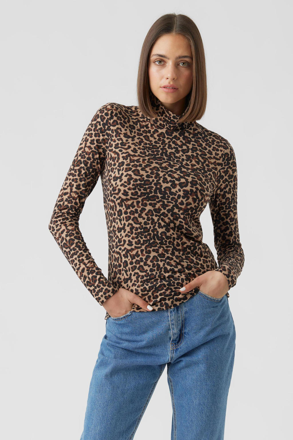 VERO MODA top VMINA met panterprint zwart/beige | wehkamp