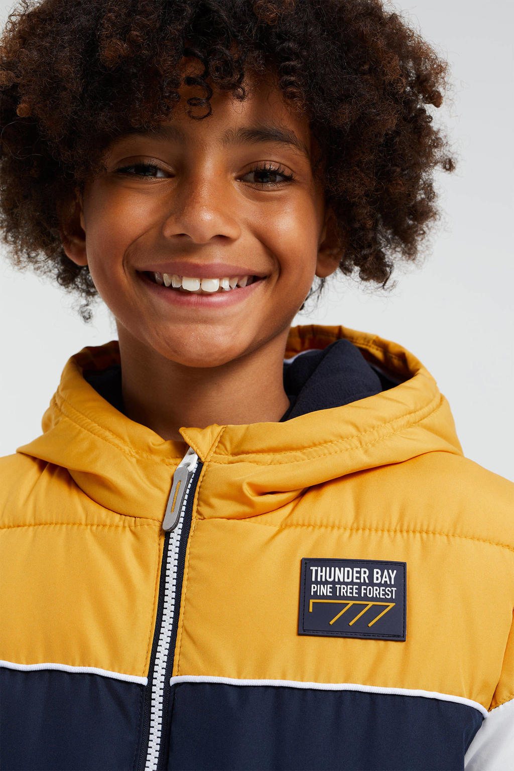 WE Fashion gewatteerde winterjas zwart/wit/geel | wehkamp