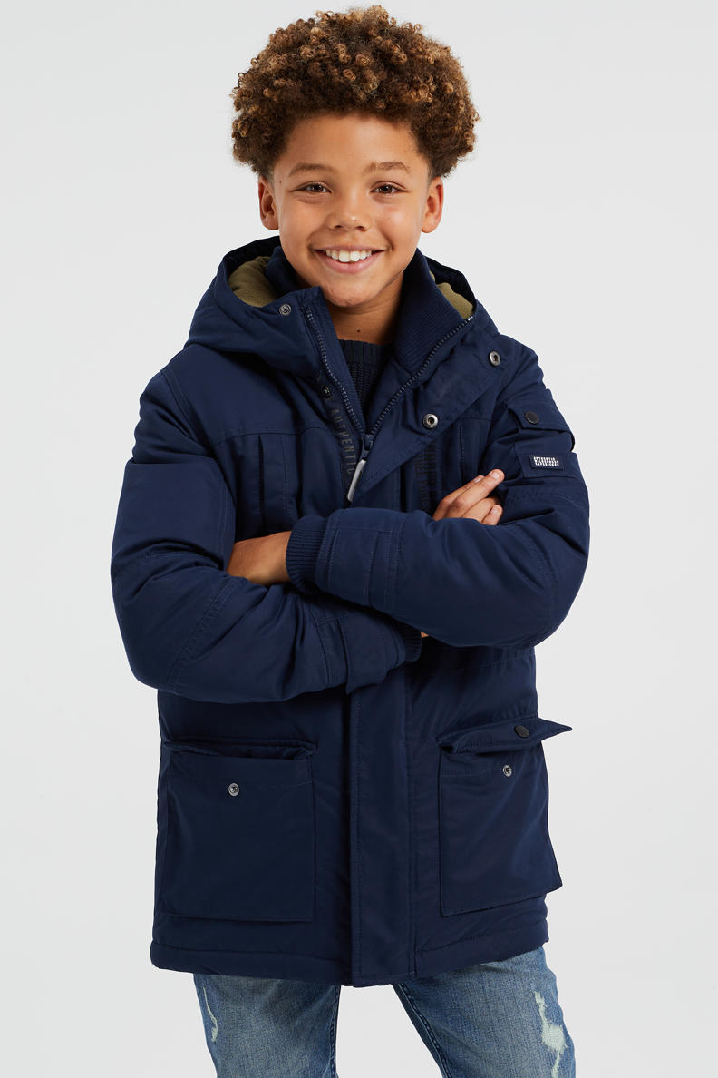 WE Fashion winterjas met tekst donkerblauw | wehkamp