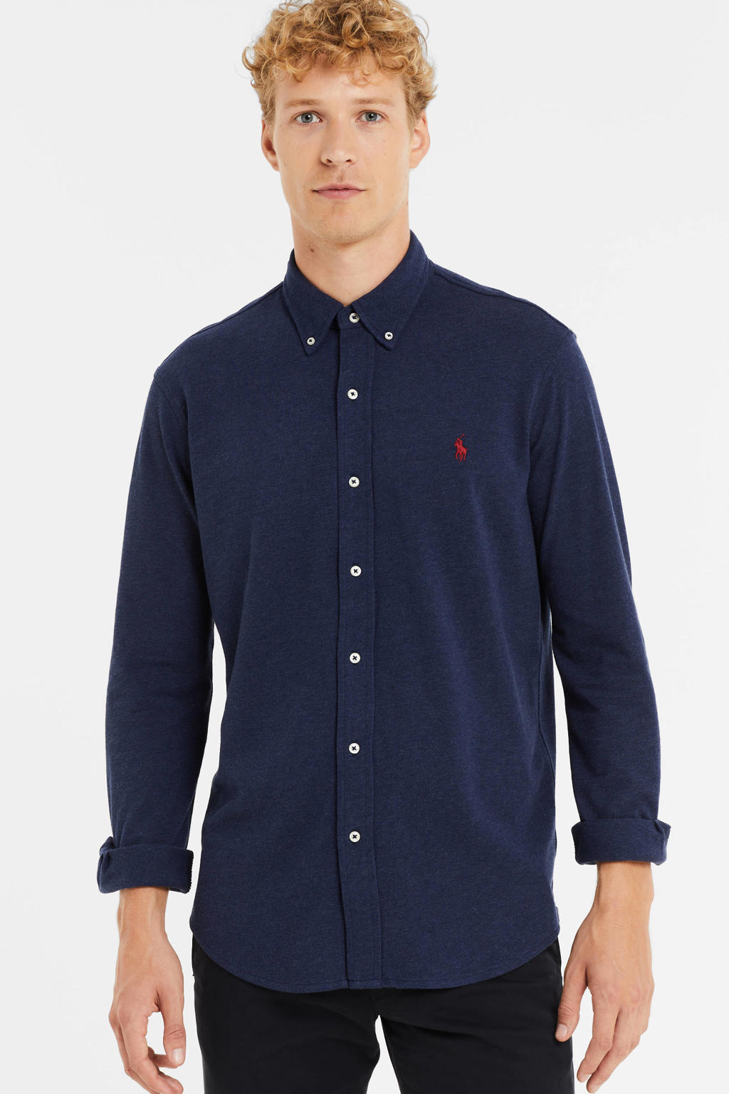 POLO Ralph Lauren gemêleerd regular fit overhemd spring navy heather ...