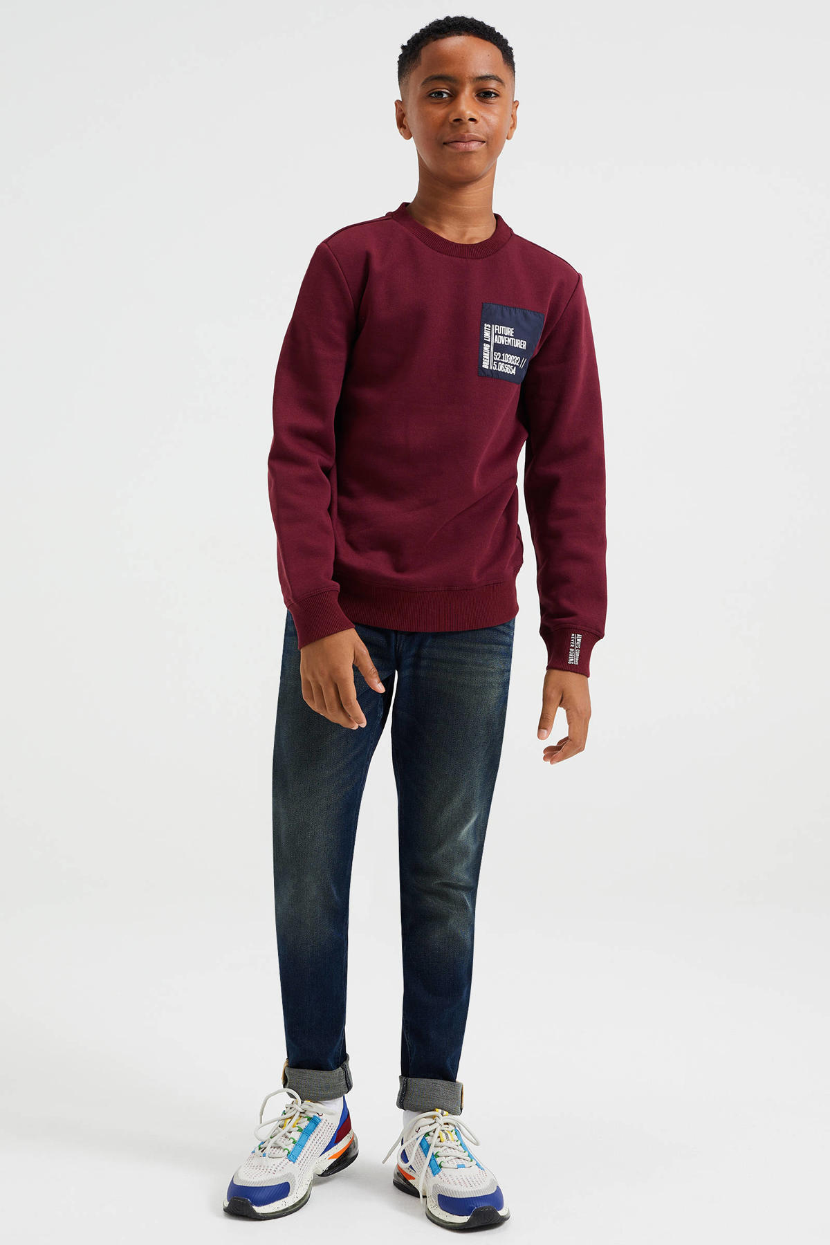 WE Fashion sweater met logo donkerrood | wehkamp
