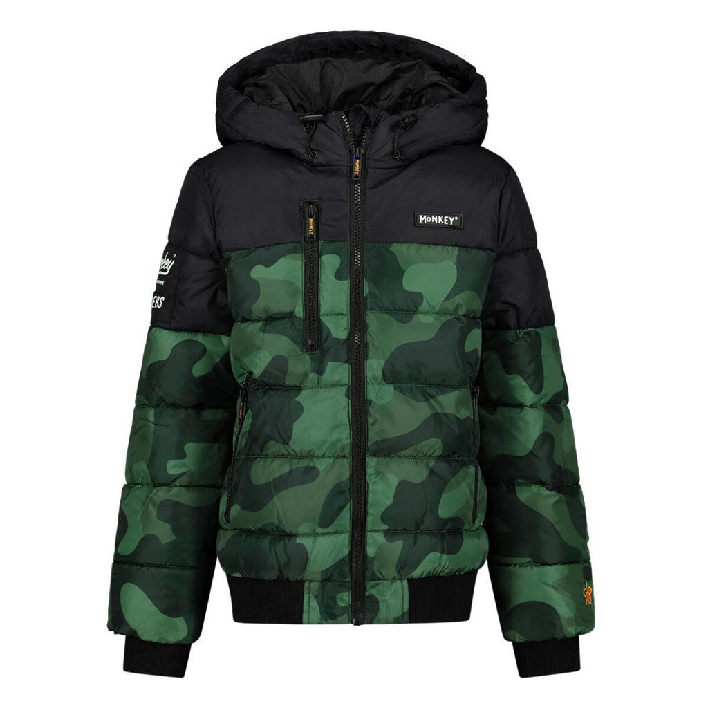 Me & My Monkey gewatteerde winterjas met camouflageprint groen/zwart ...