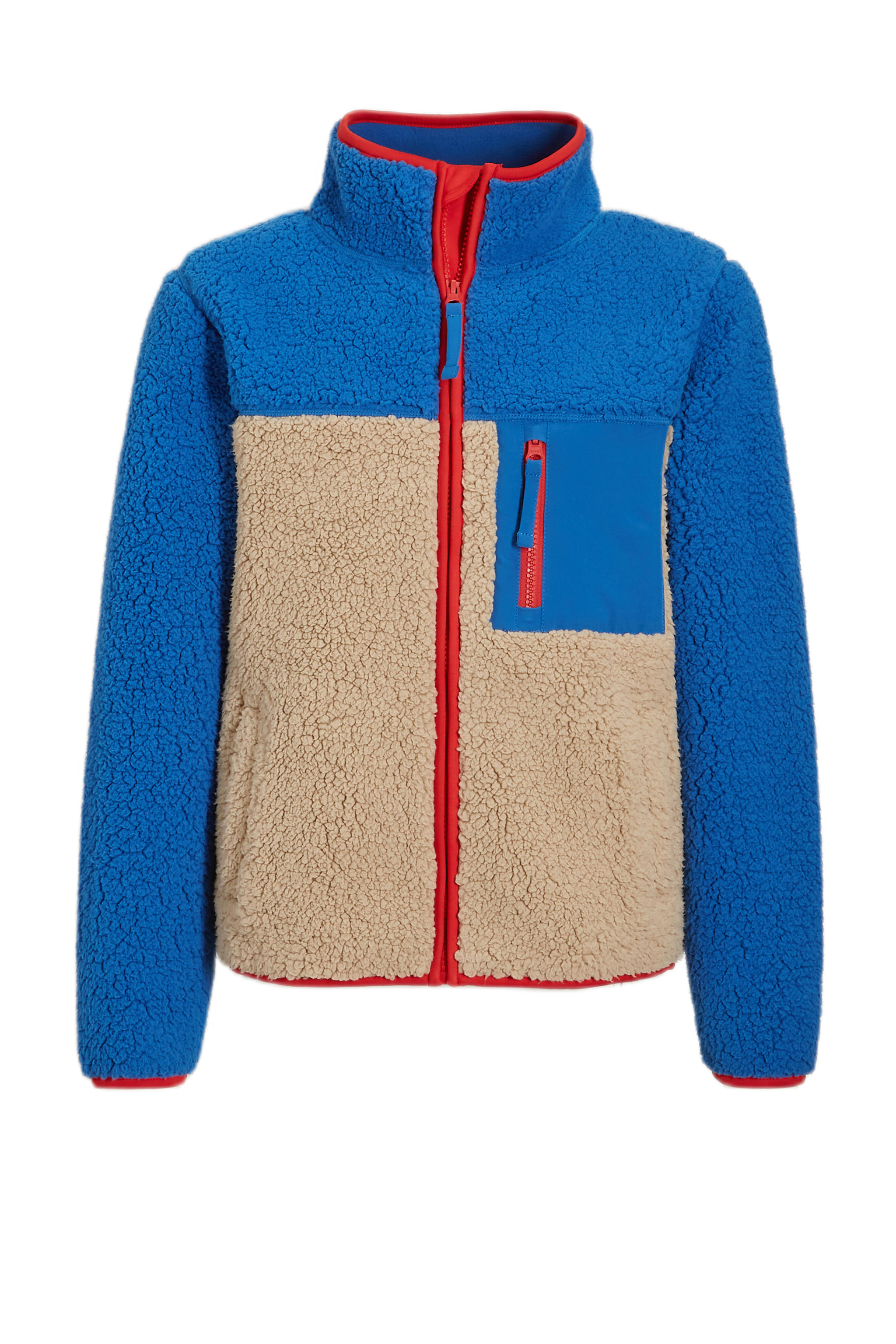 anytime teddy fleece vest beige/blauw | wehkamp