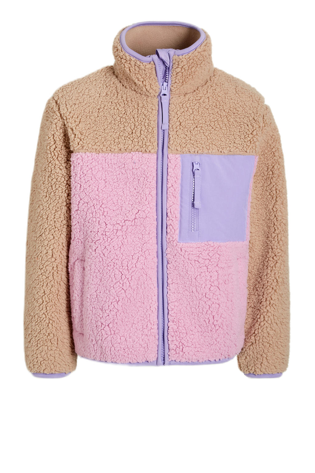 anytime teddy fleece vest roze/lichtbruin | wehkamp